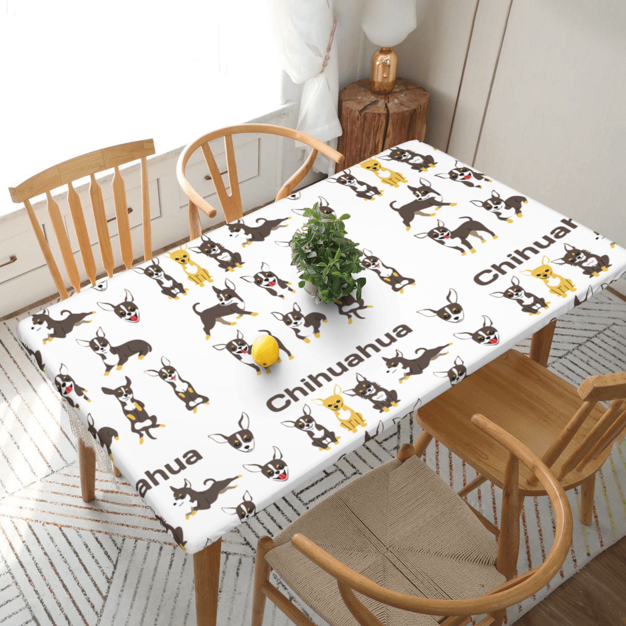 Home Deluxe Tablecloth Chihuahua Dog Waterproof Elastic Rim Edged Table ...
