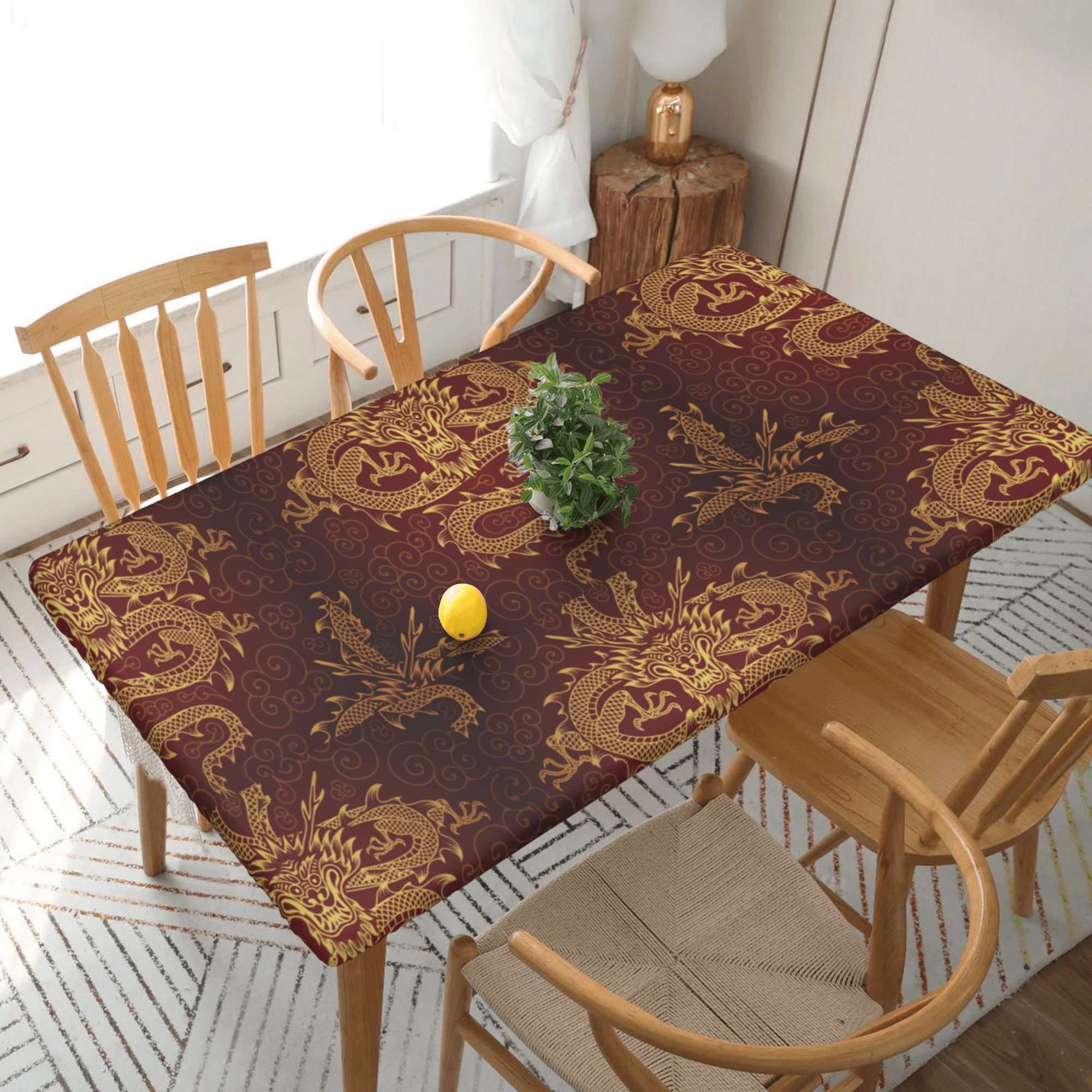 Home Deluxe Tablecloth Chinese Dragon Waterproof Elastic Rim Edged ...