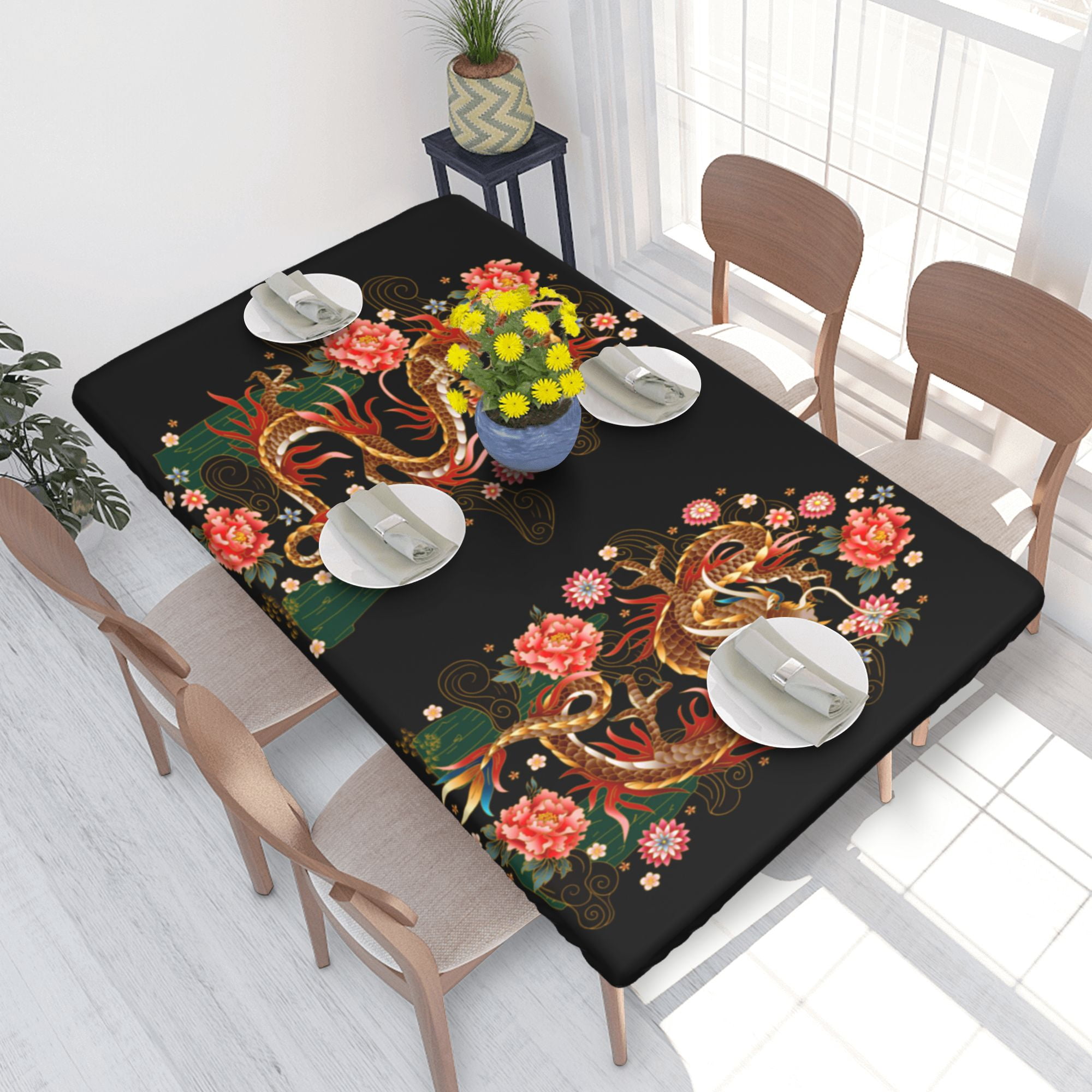 Home Deluxe Tablecloth Chinese Traditional Dragons (2) Waterproof ...