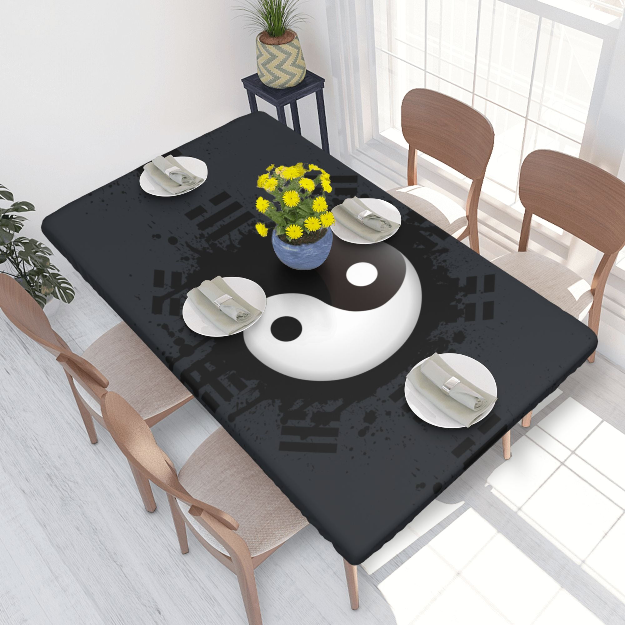 Home Deluxe Tablecloth Chinese Yin Yang Waterproof Elastic Rim Edged ...