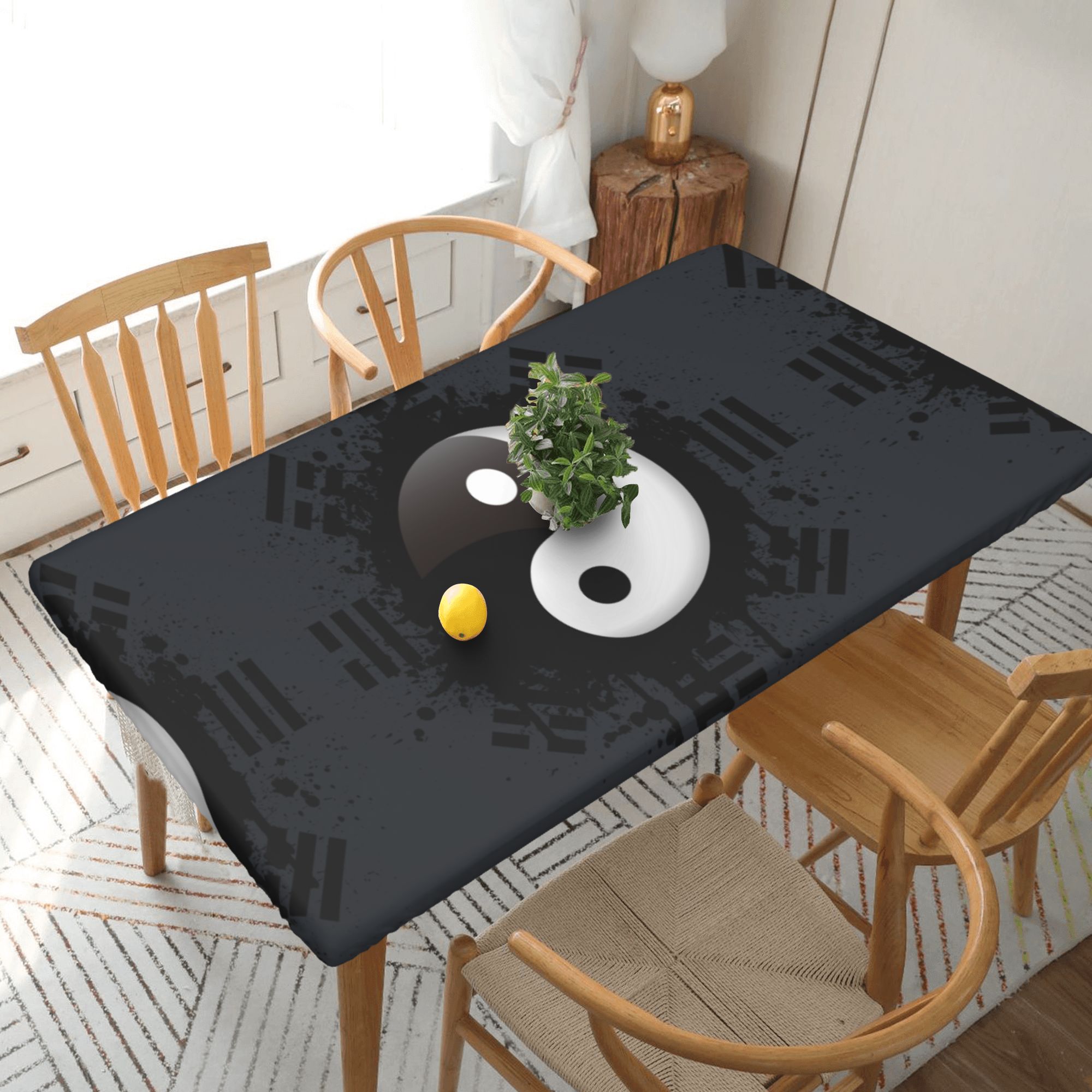Home Deluxe Tablecloth Chinese Yin Yang Waterproof Elastic Rim Edged ...