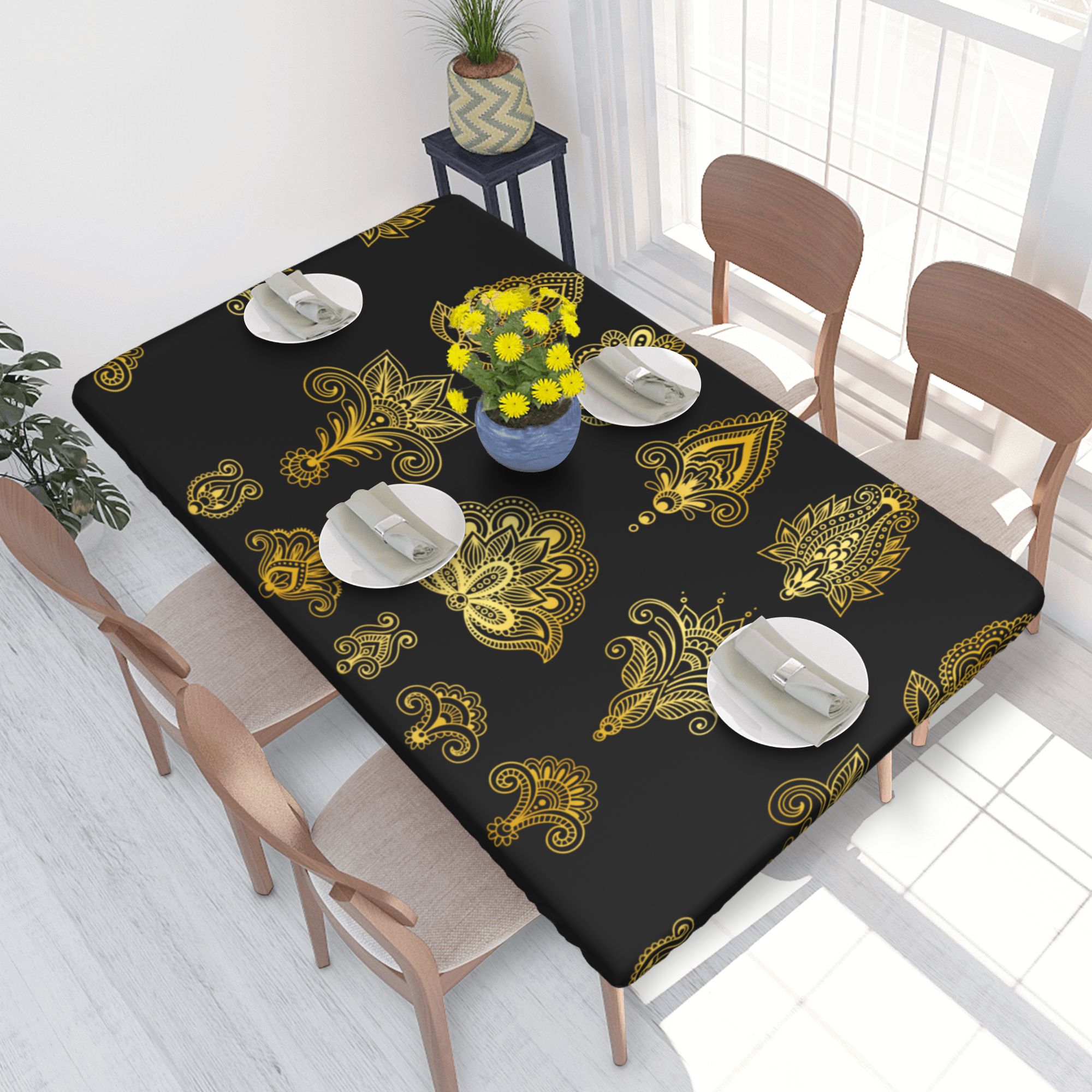 Home Deluxe Tablecloth Classical Plant Golden Background (14 ...