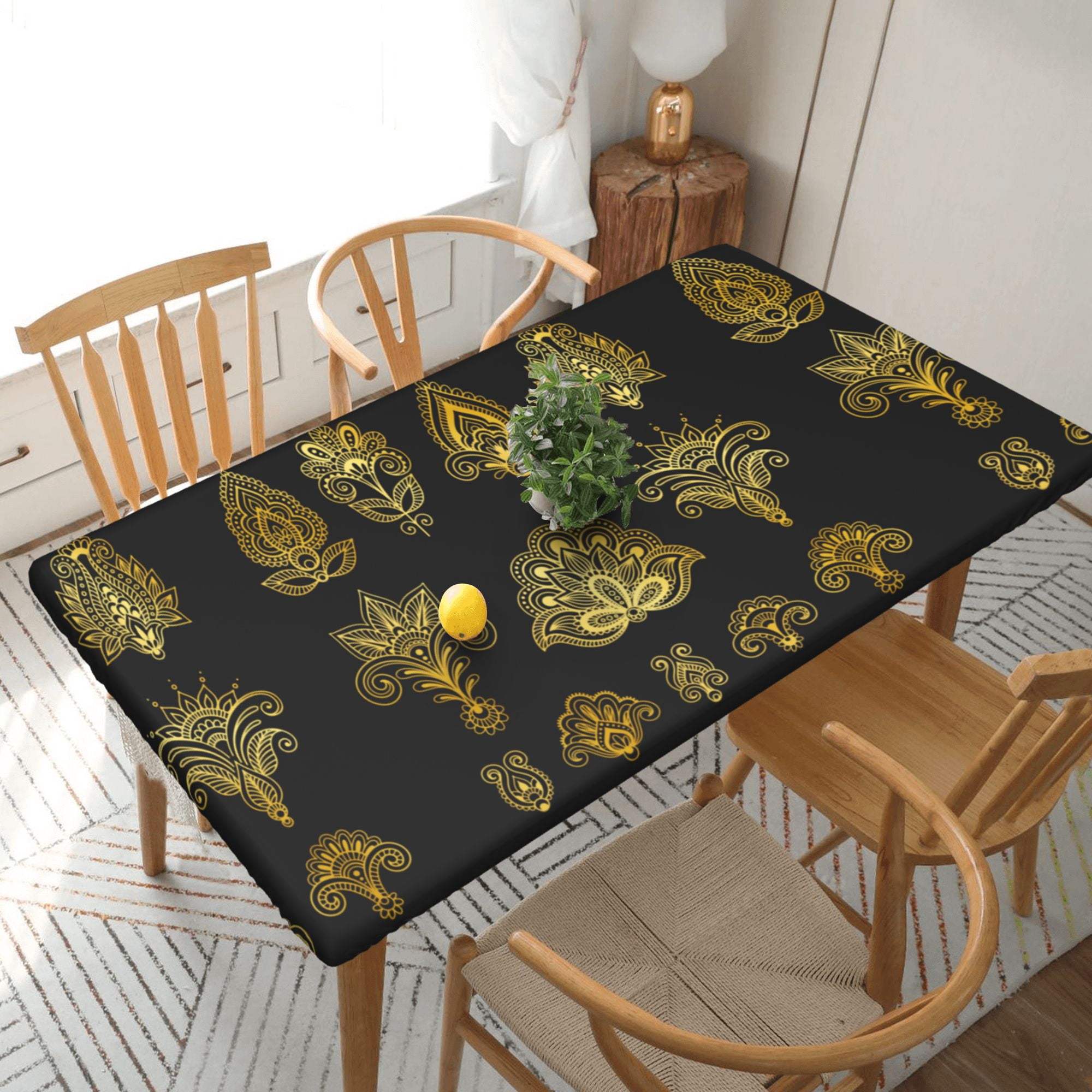 Home Deluxe Tablecloth Classical Plant Golden Background Waterproof ...