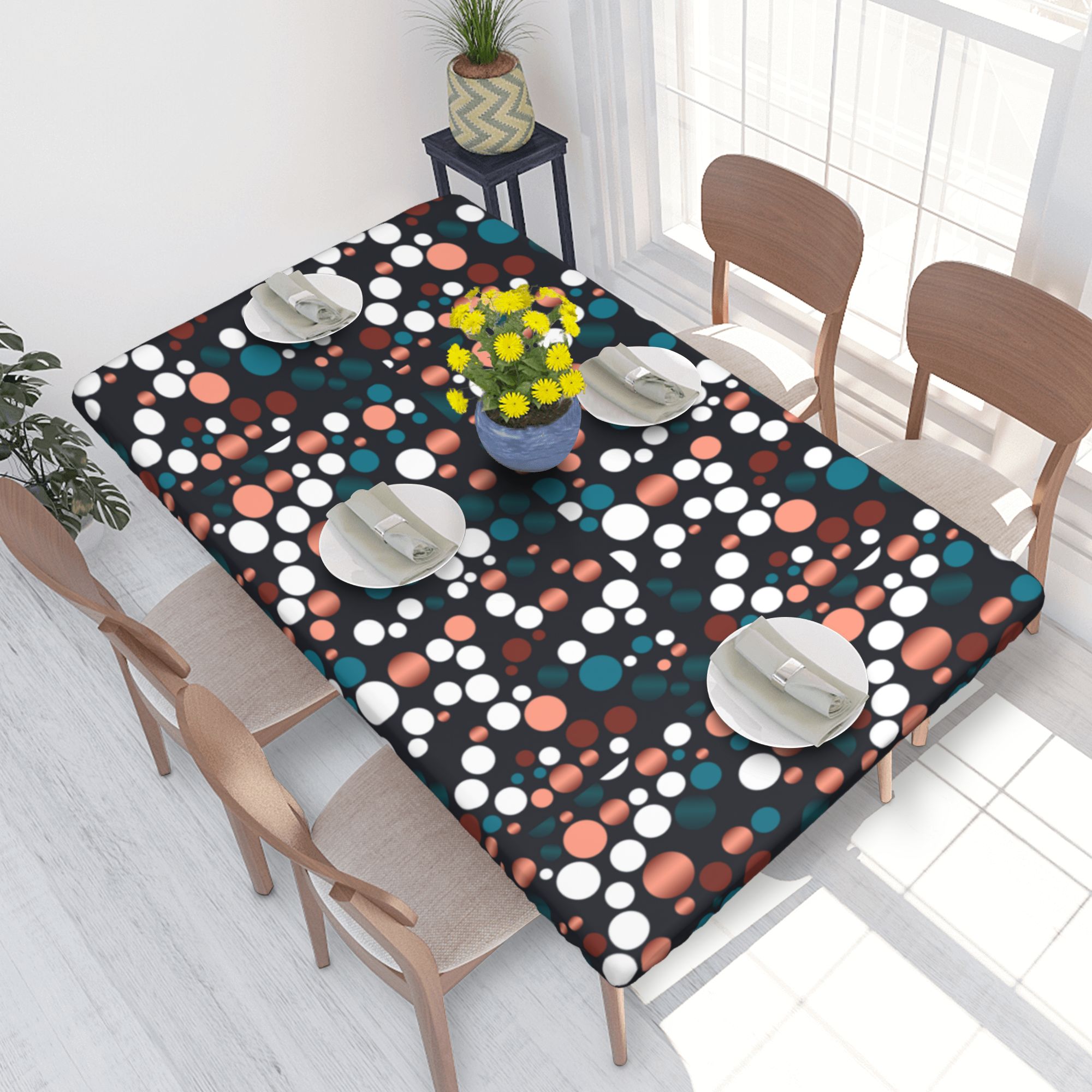 Home Deluxe Tablecloth Color Dots Background Waterproof Elastic Rim ...