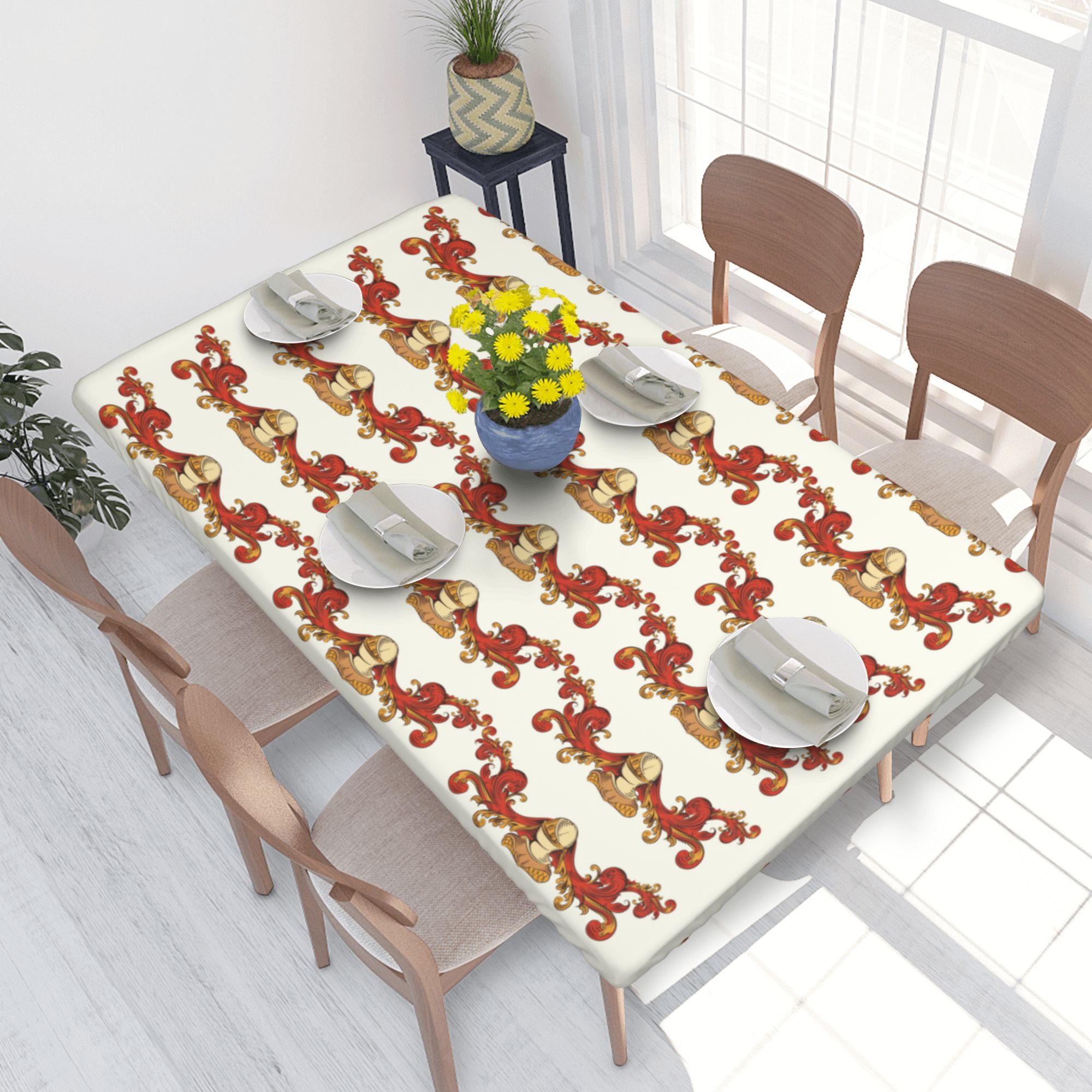 Home Deluxe Tablecloth Color Illustration Border Background Waterproof ...