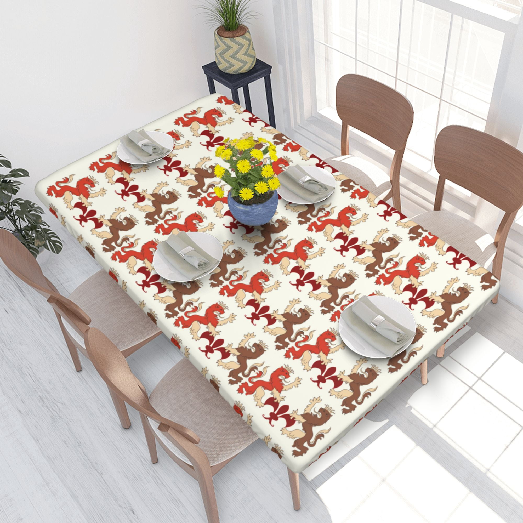 Home Deluxe Tablecloth Color Illustration Border Background Waterproof ...