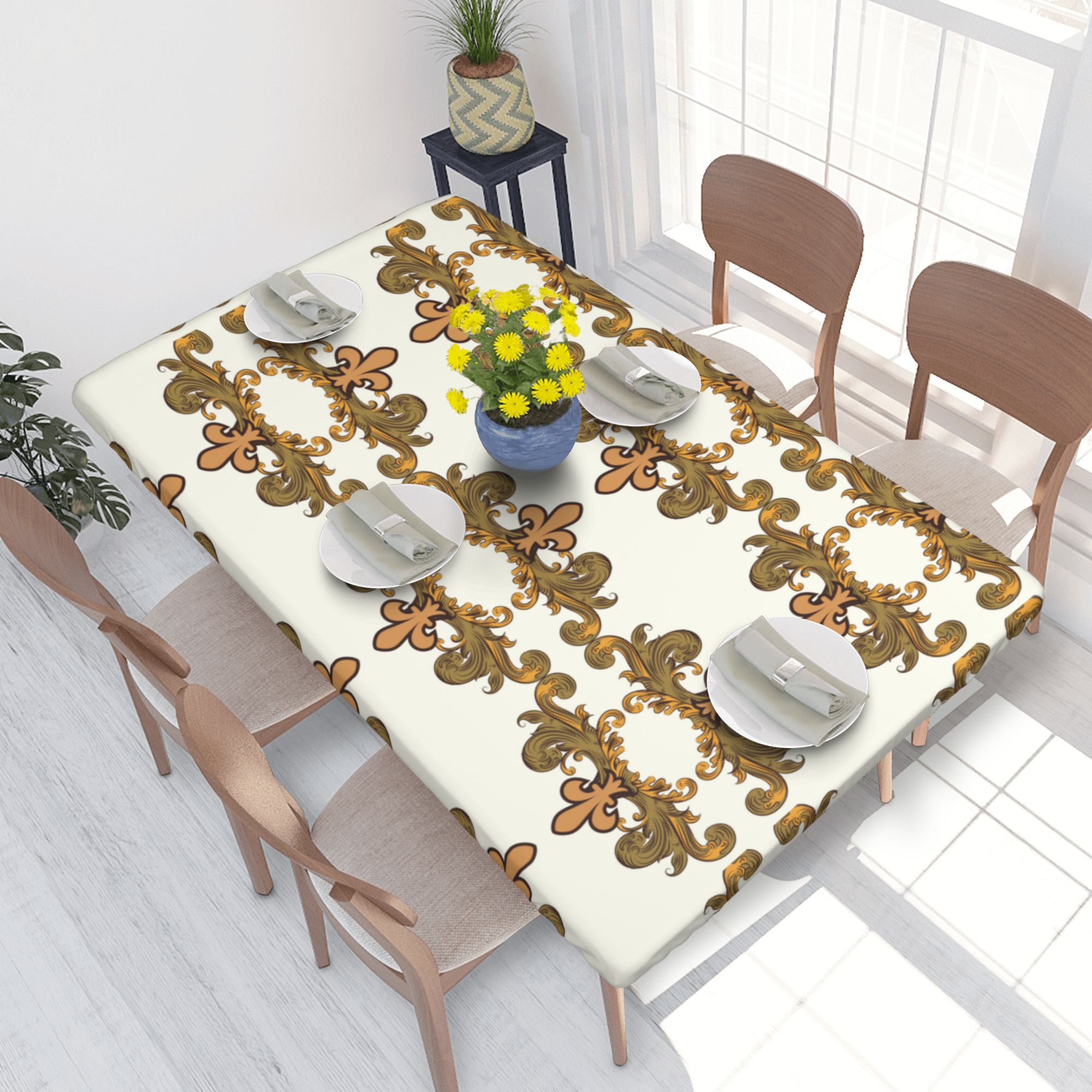 Home Deluxe Tablecloth Color Illustration Border Background Waterproof ...