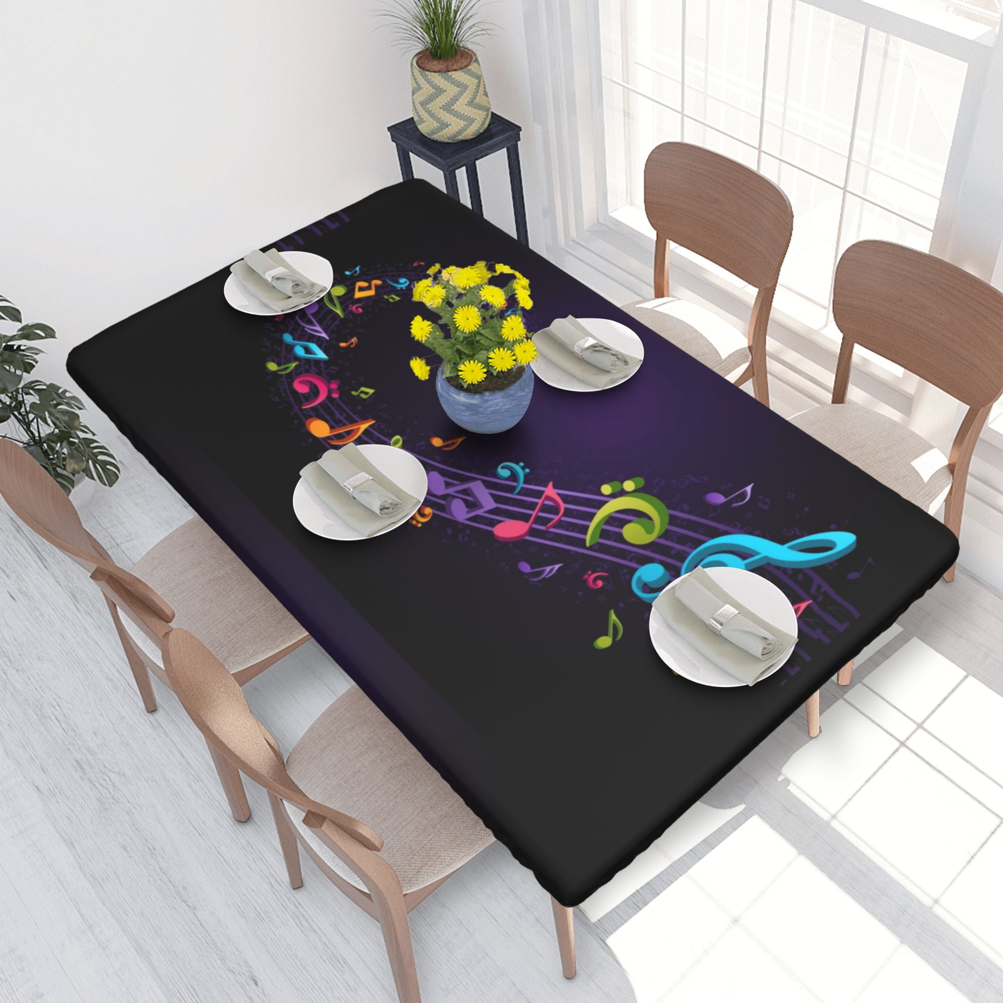 Home Deluxe Tablecloth Color Music Note Outdoor Waterproof Elastic Rim ...