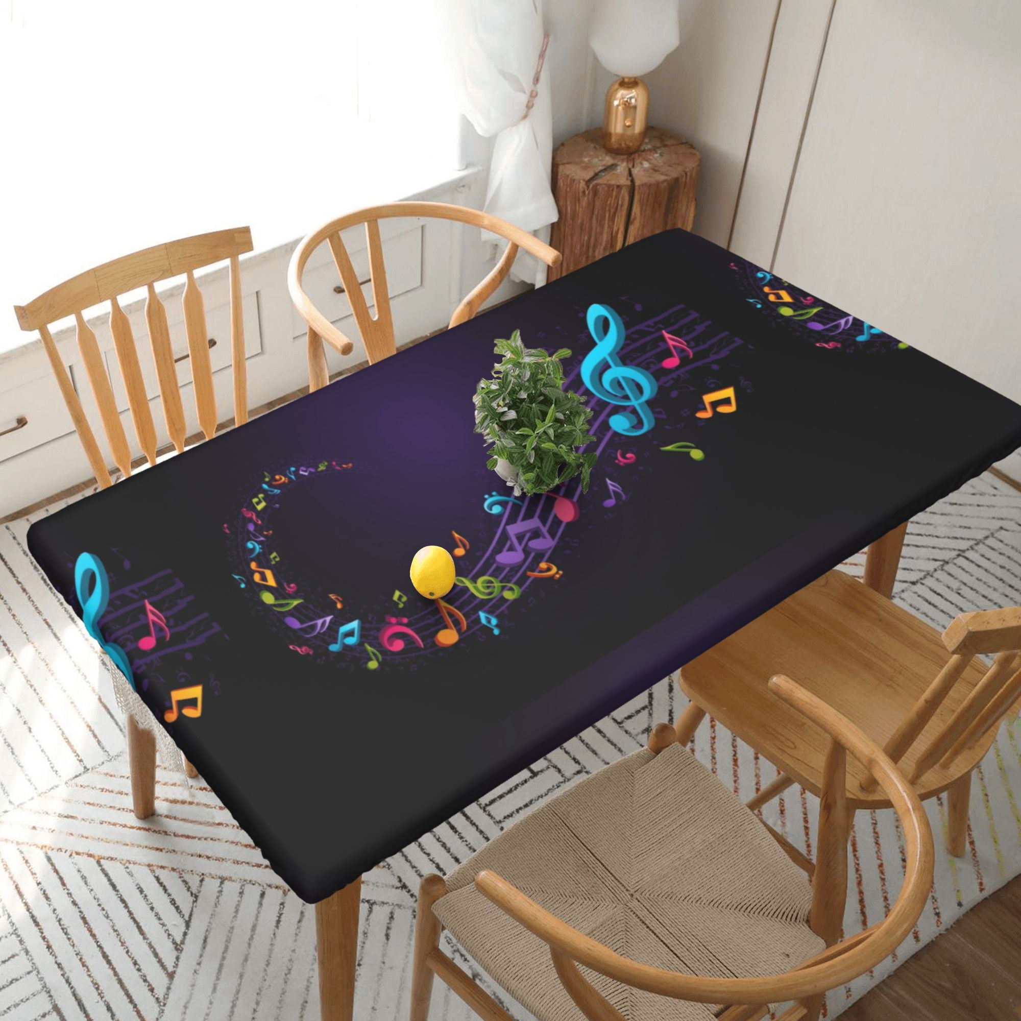 Home Deluxe Tablecloth Color Music Note Outdoor Waterproof Elastic Rim ...