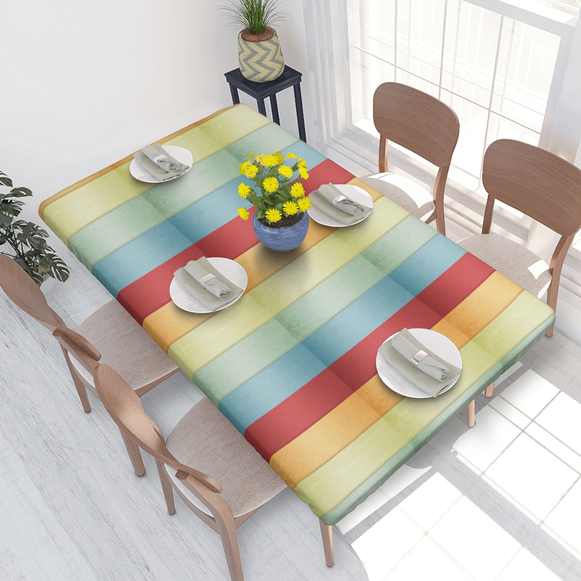 Home Deluxe Tablecloth Colored-Stripes-16873 Waterproof Elastic Rim ...