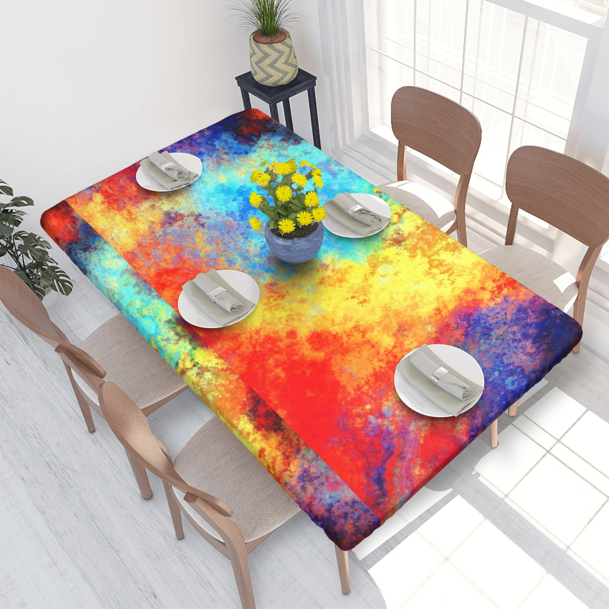 Home Deluxe Tablecloth Colorful Background (2) Waterproof Elastic Rim ...