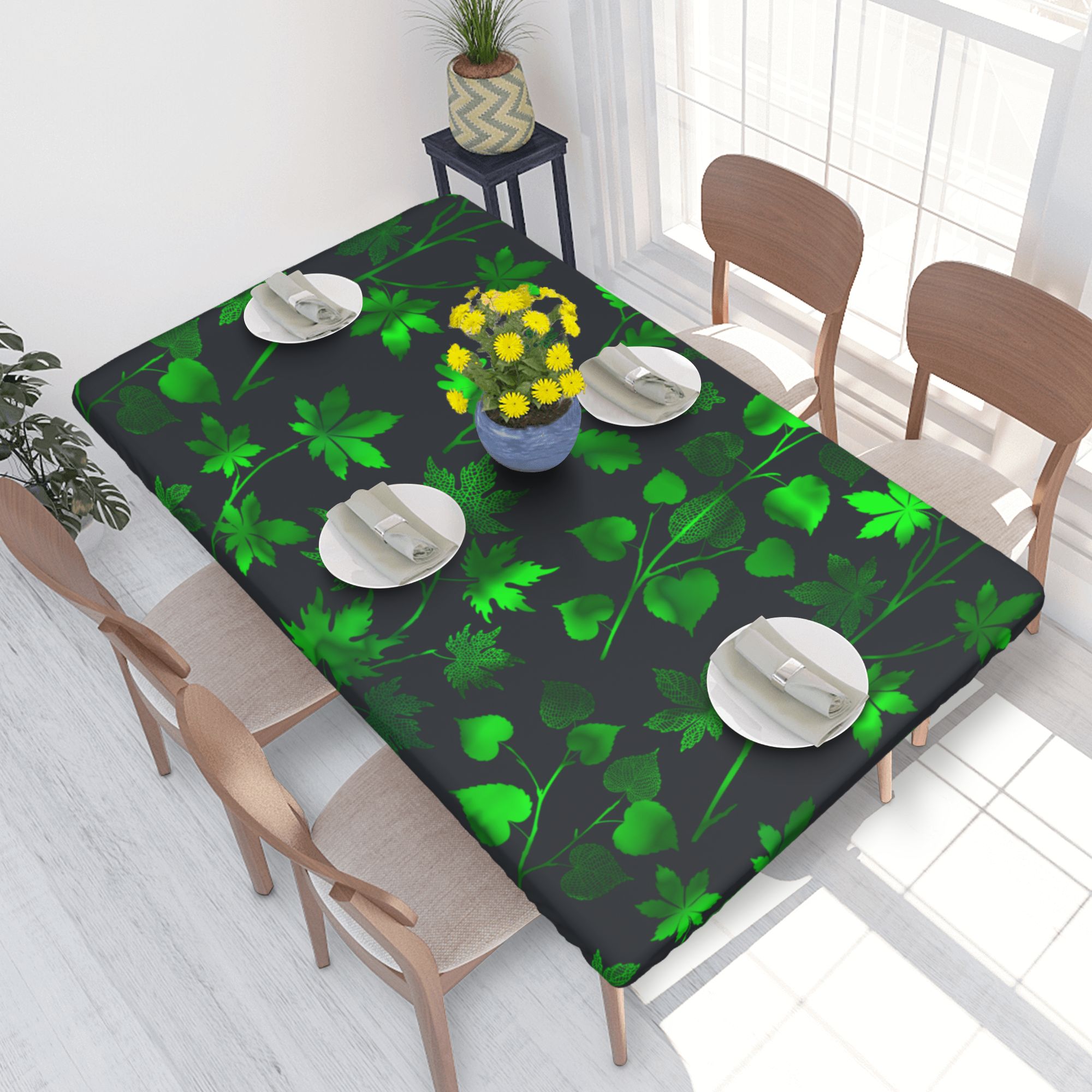 Home Deluxe Tablecloth Colorful Leaves Art Pattern Waterproof Elastic ...
