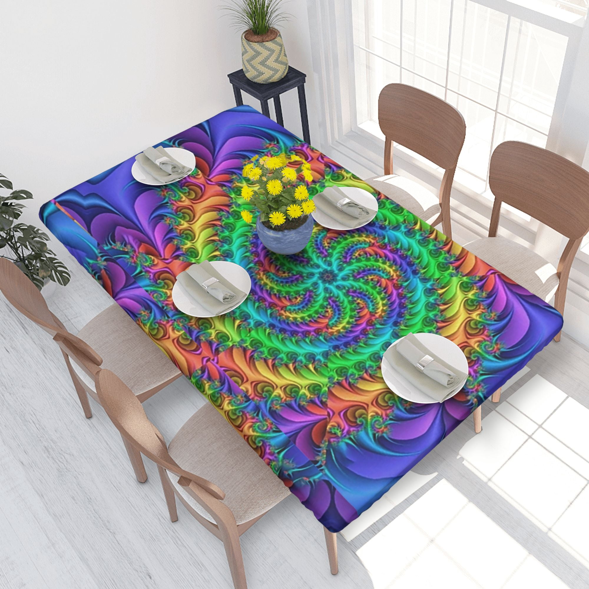 Home Deluxe Tablecloth Colorful Rainbow Hippie Waterproof Elastic Rim ...