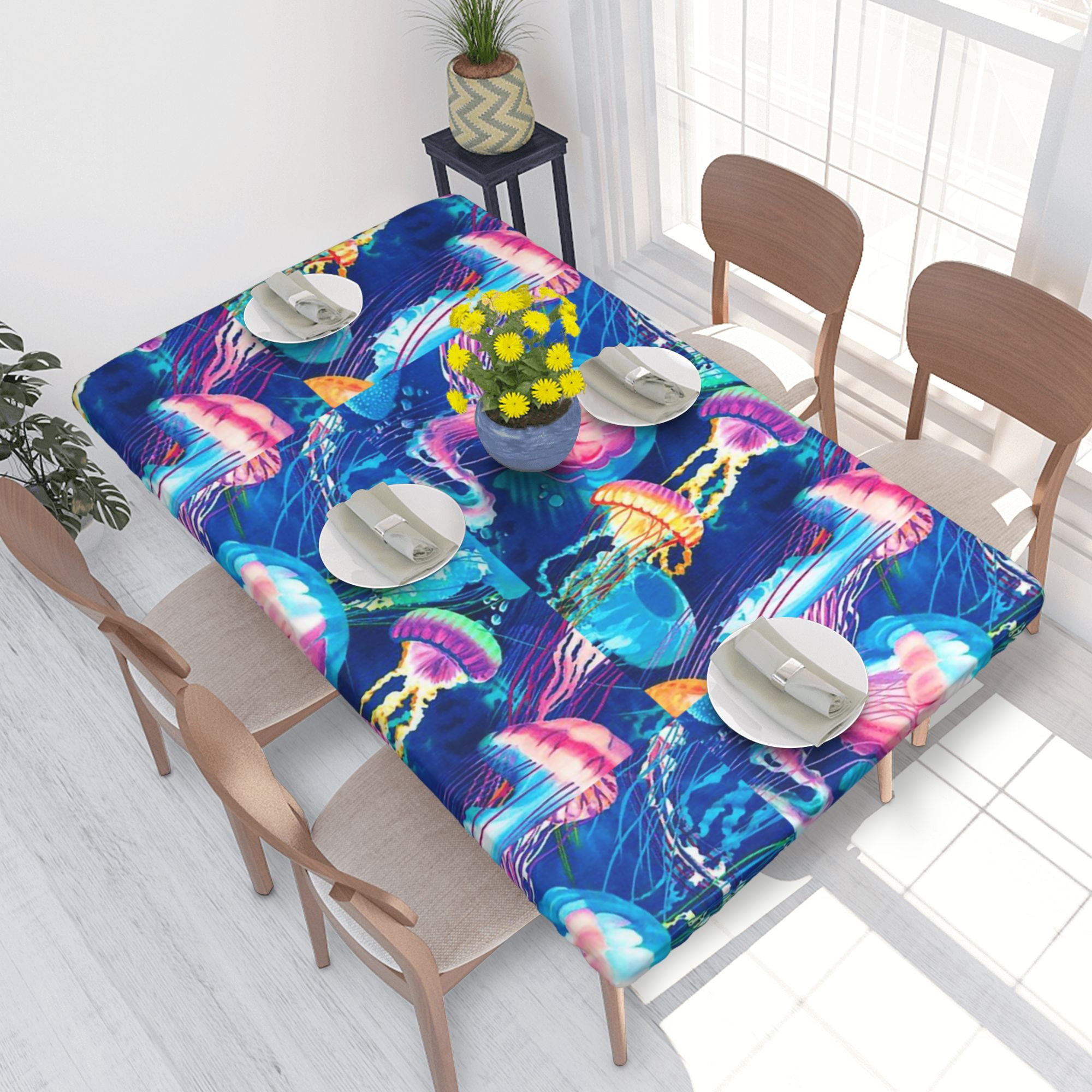 Home Deluxe Tablecloth Cool Corlorful Jellyfish Waterproof Elastic Rim ...