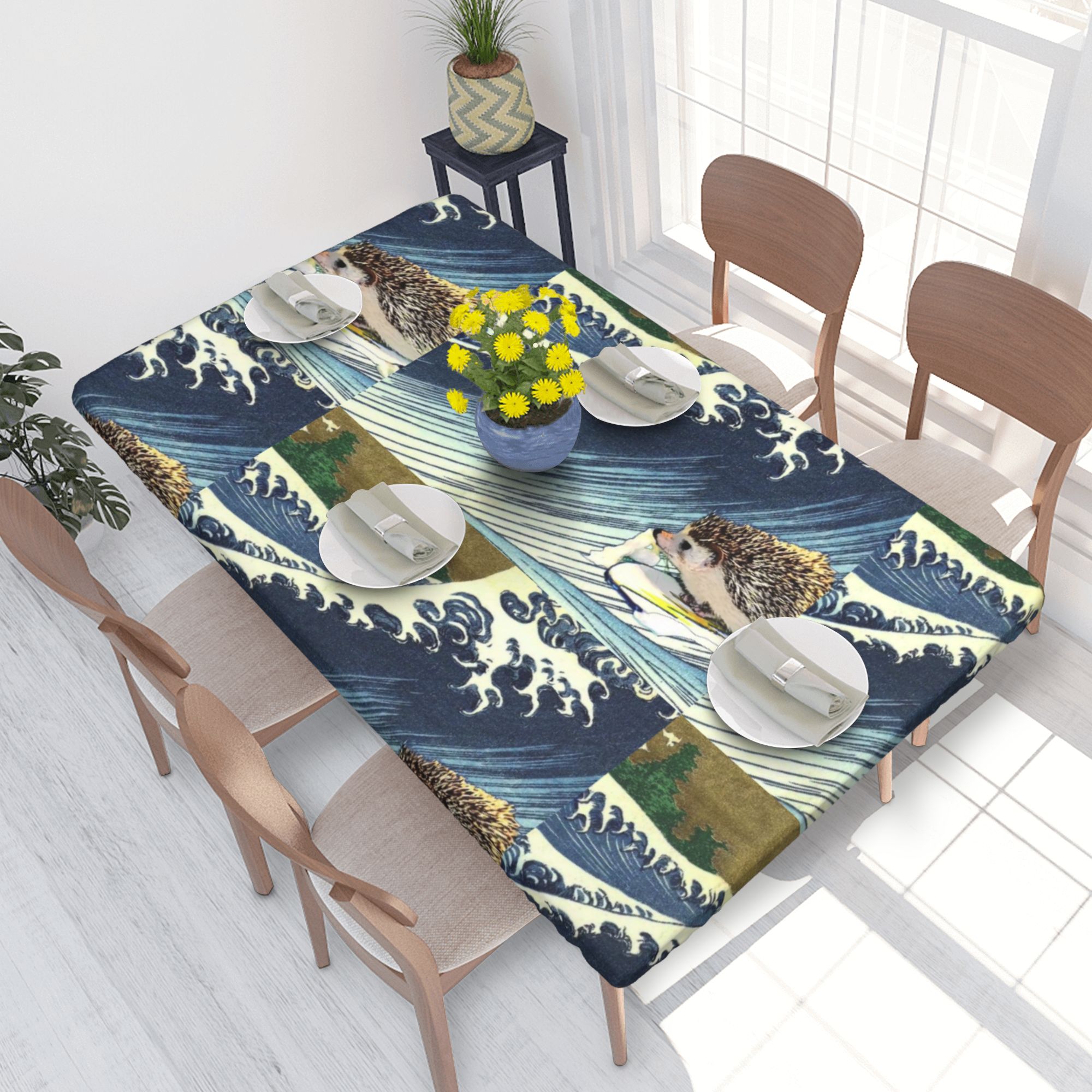 Home Deluxe Tablecloth Cool Hedgehog Surfing Great Wave Waterproof ...