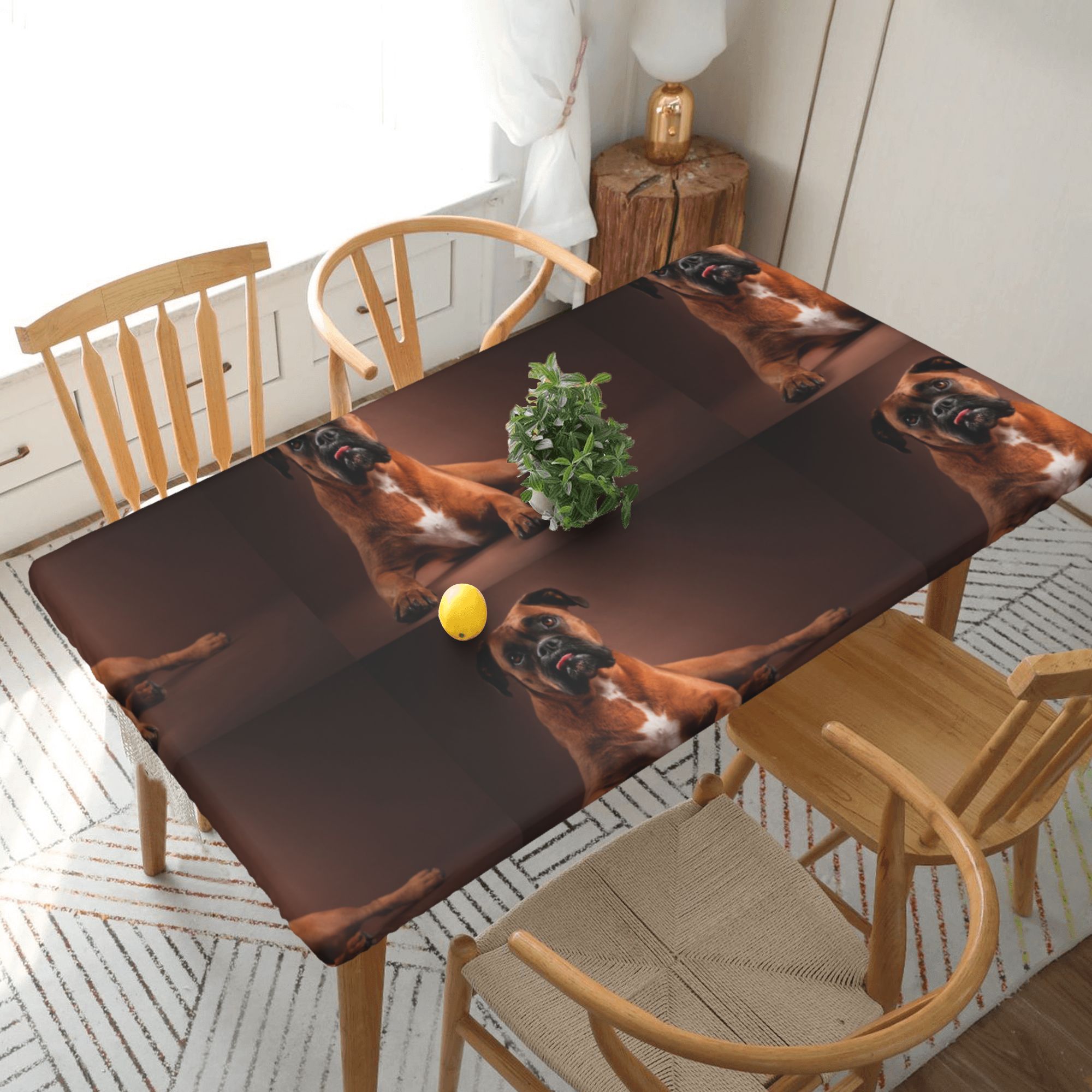 Home Deluxe Tablecloth Cool Lying Boxer Dog Waterproof Elastic Rim ...