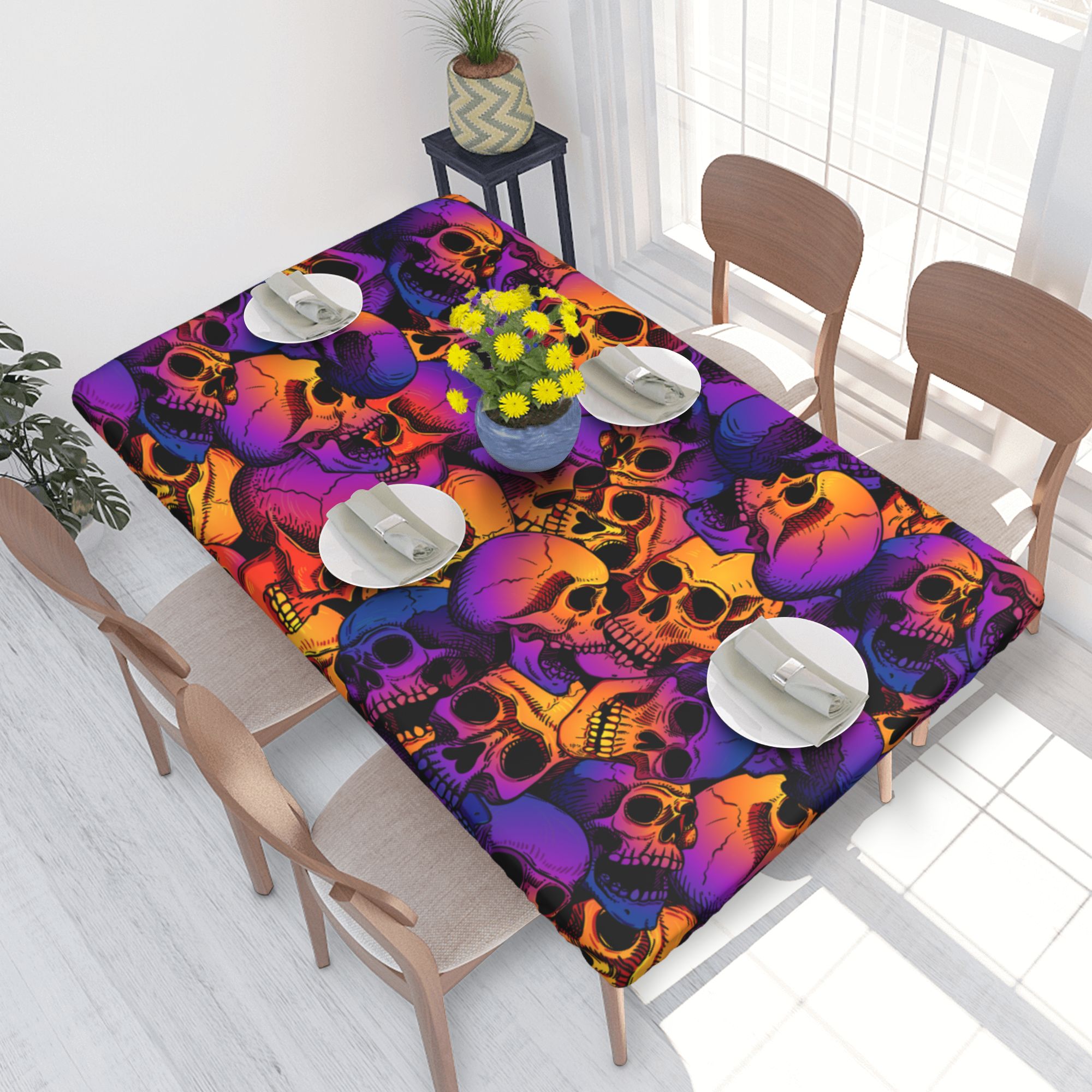 Home Deluxe Tablecloth Cool Style Stylish Skull Waterproof Elastic Rim ...