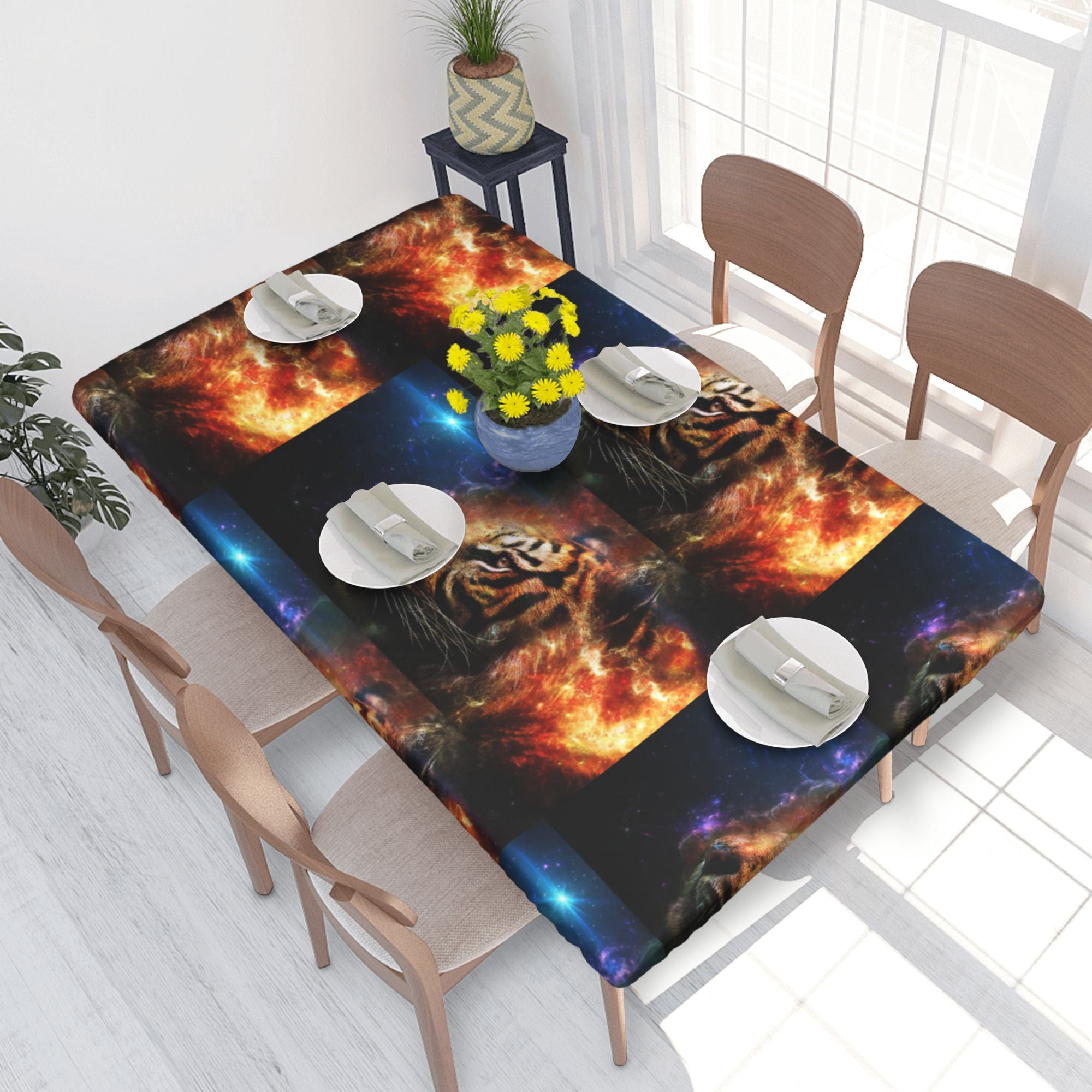 Home Deluxe Tablecloth Cool Tiger Waterproof Elastic Rim Edged Table ...