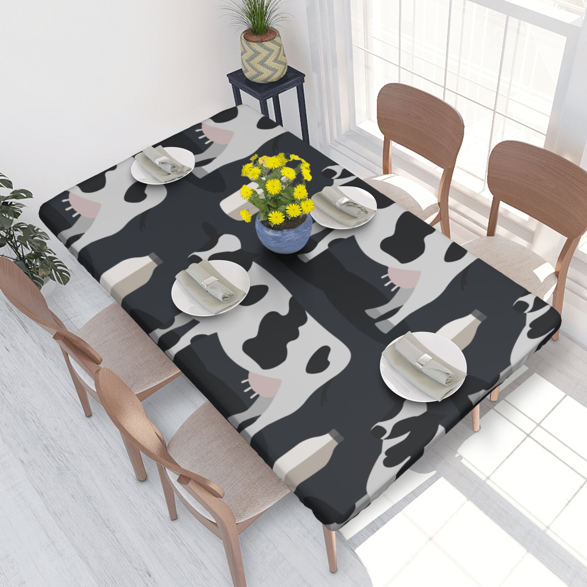 Home Deluxe Tablecloth Cow And Milk Waterproof Elastic Rim Edged Table ...