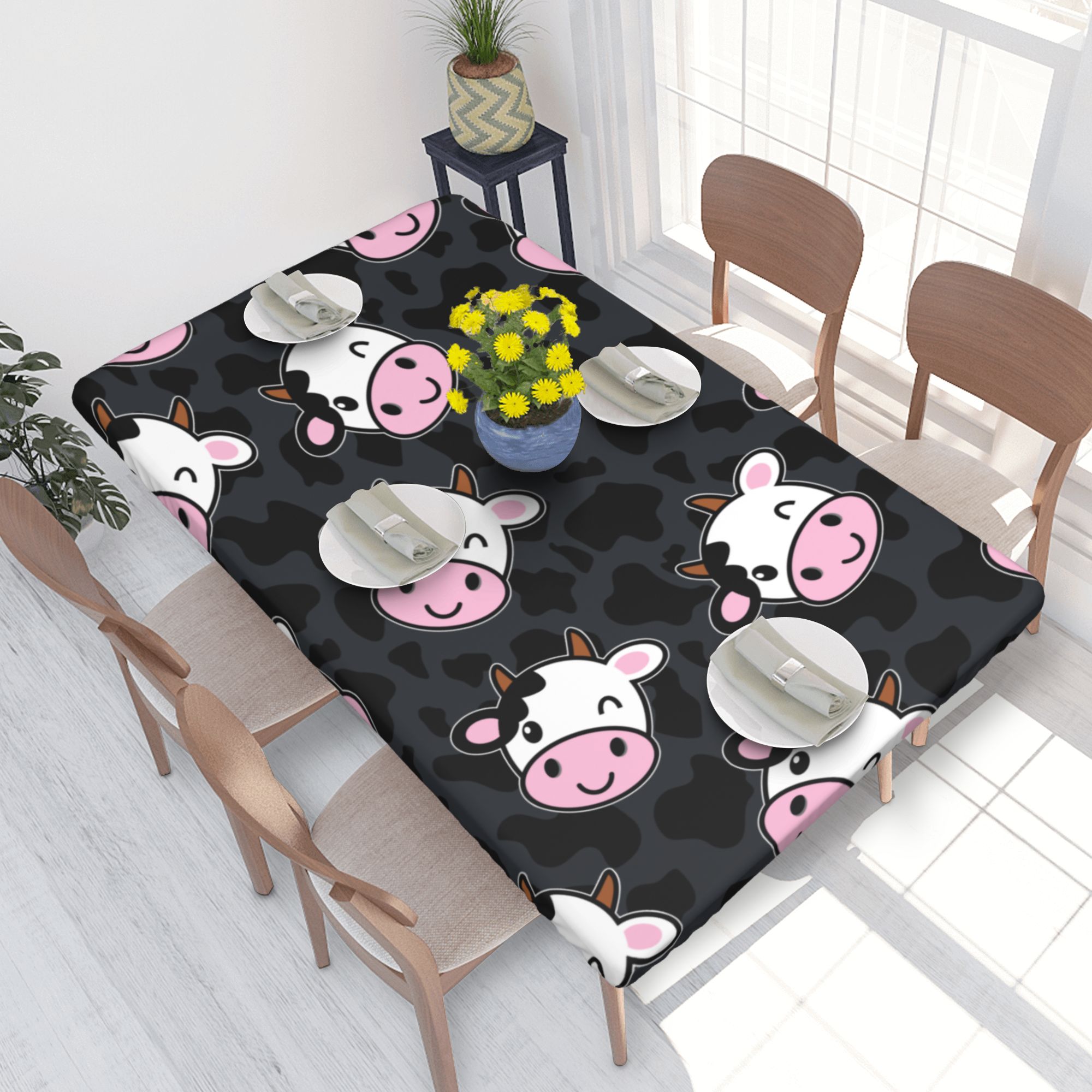 Home Deluxe Tablecloth Cow Print Waterproof Elastic Rim Edged Table ...