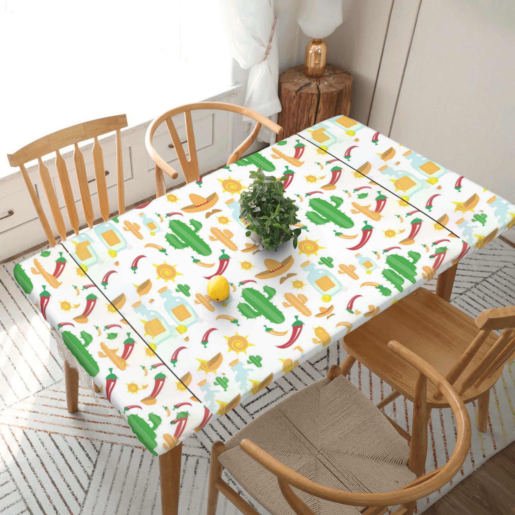 Home Deluxe Tablecloth Cute Cactus Mexican Vector Graphics Waterproof ...