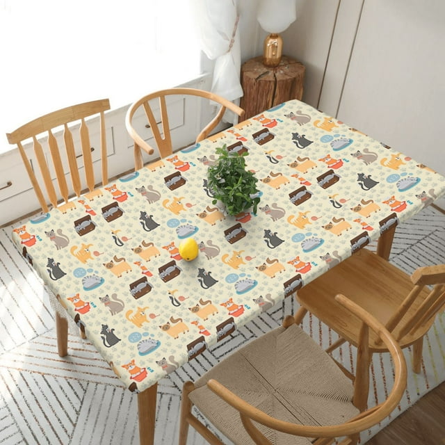Home Deluxe Tablecloth Cute Cats Play Box Waterproof Elastic Rim Edged ...