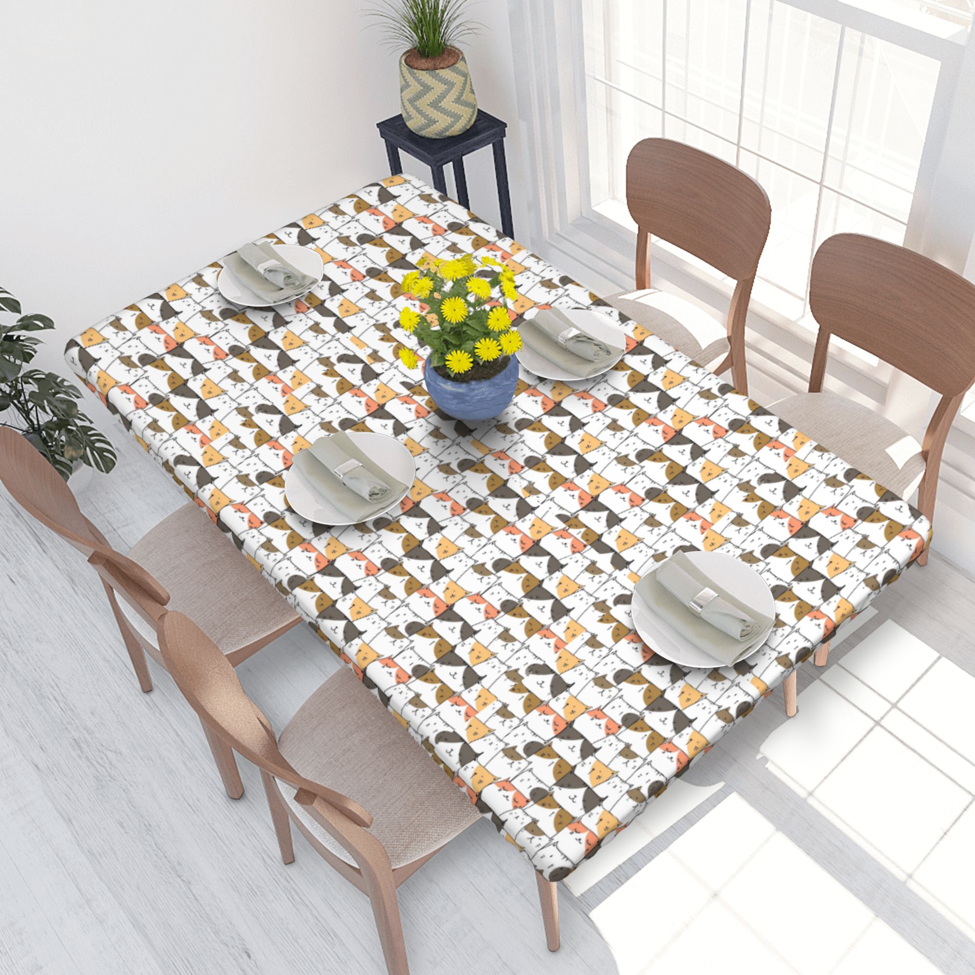 Home Deluxe Tablecloth Cute Cats Waterproof Elastic Rim Edged Table ...