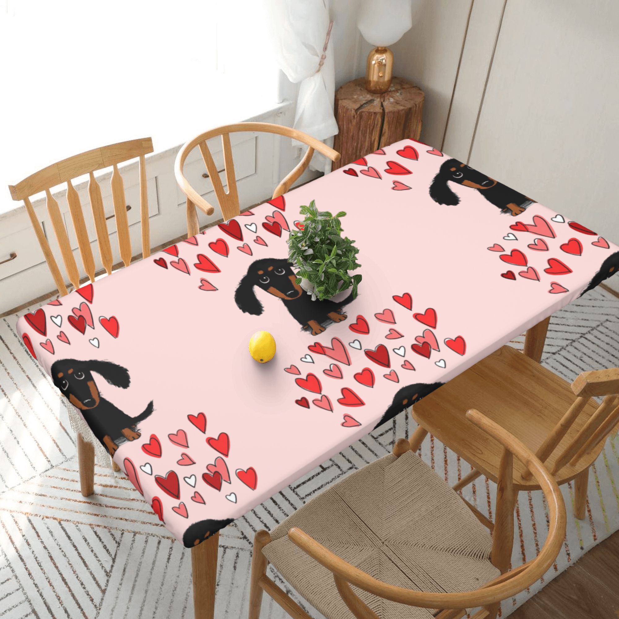 Home Deluxe Tablecloth Cute Dachshund Dog Waterproof Elastic Rim Edged ...