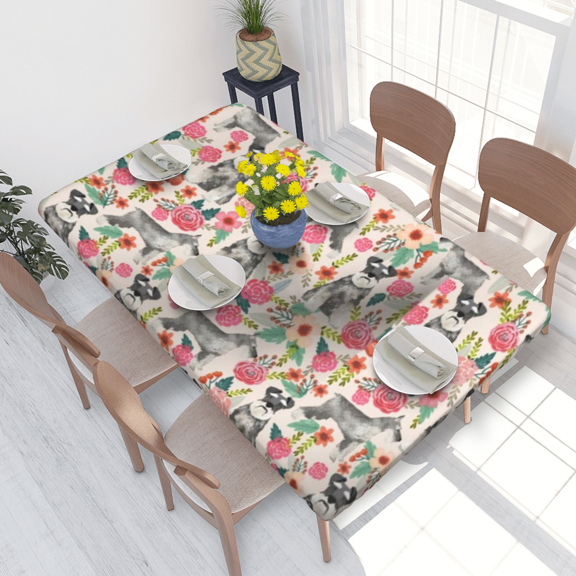 Home Deluxe Tablecloth Cute Dogs Waterproof Elastic Rim Edged Table ...