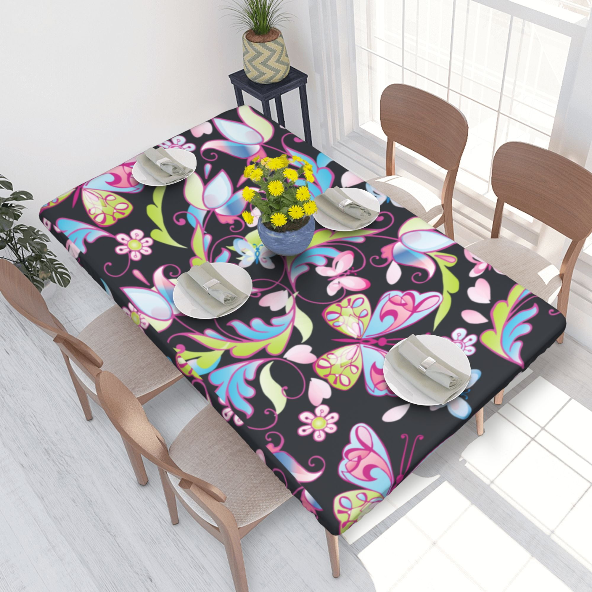 Home Deluxe Tablecloth Cute Floral Seamless Pattern With Pink And Blue ...