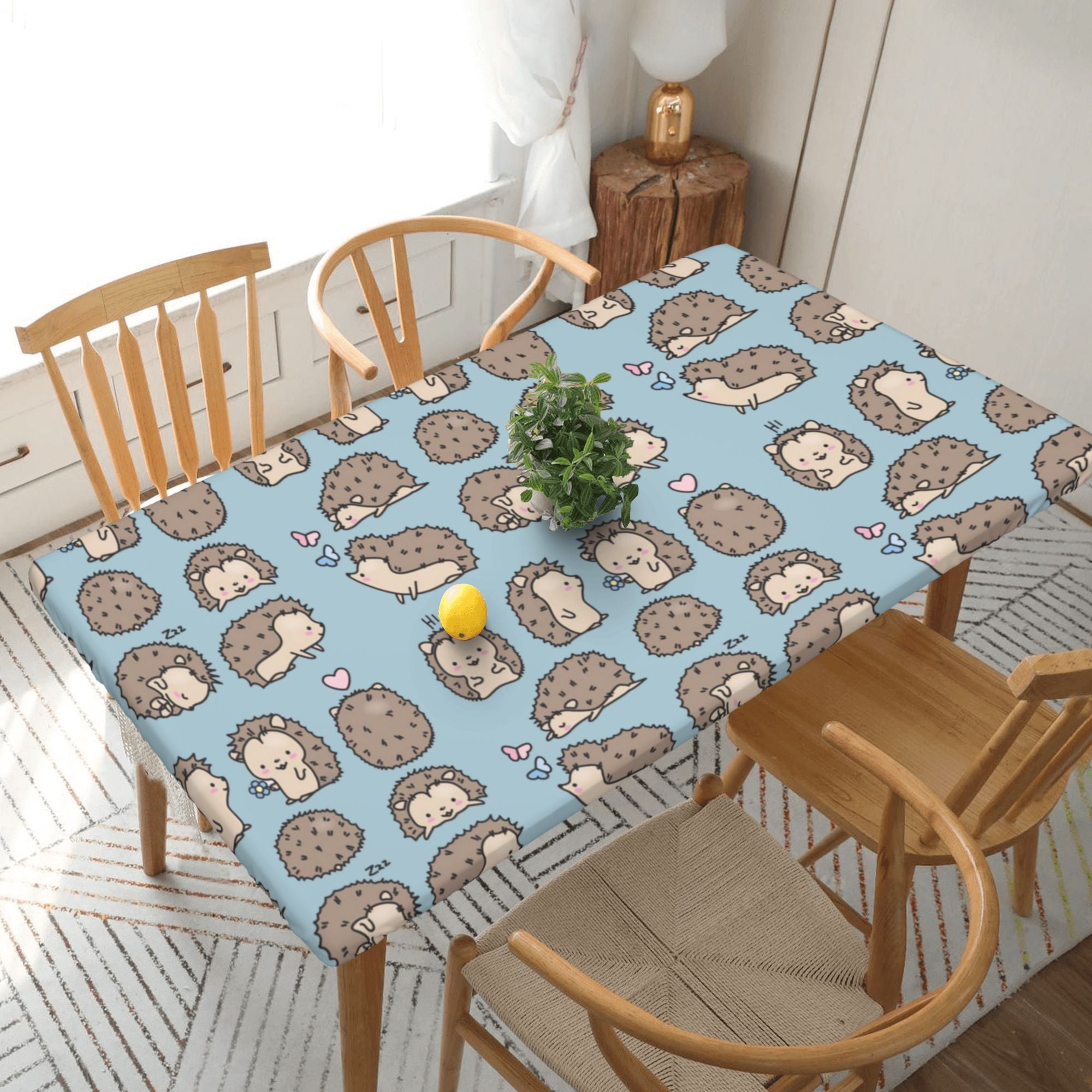 Home Deluxe Tablecloth Cute Hedgehog Waterproof Elastic Rim Edged Table ...