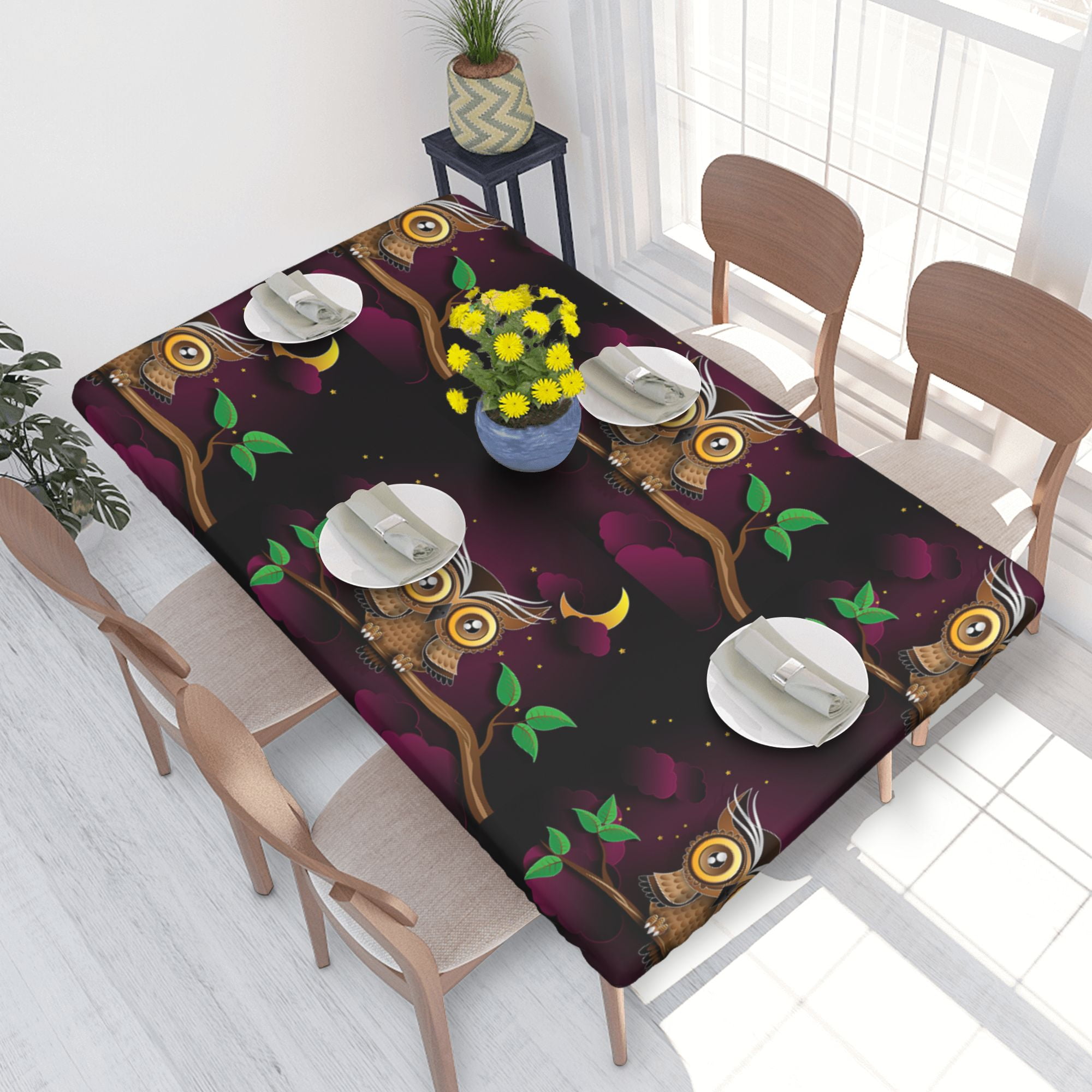 Home Deluxe Tablecloth Cute Owl Waterproof Elastic Rim Edged Table ...