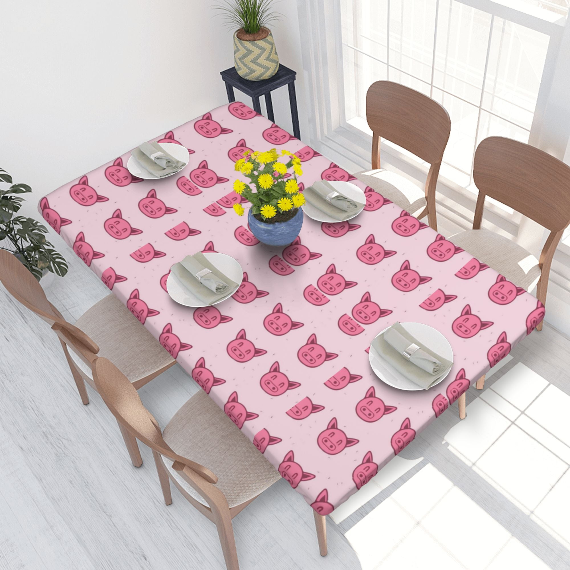 Home Deluxe Tablecloth Cute Pig Face Waterproof Elastic Rim Edged Table ...
