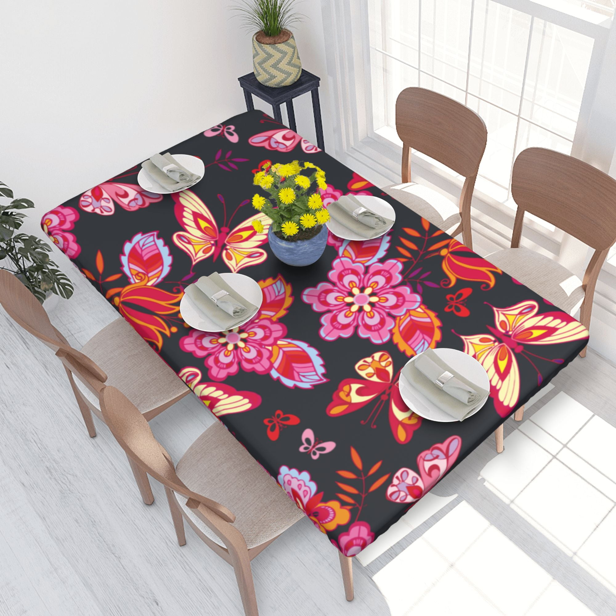 Home Deluxe Tablecloth Cute Pink Butterflies On A White Background ...