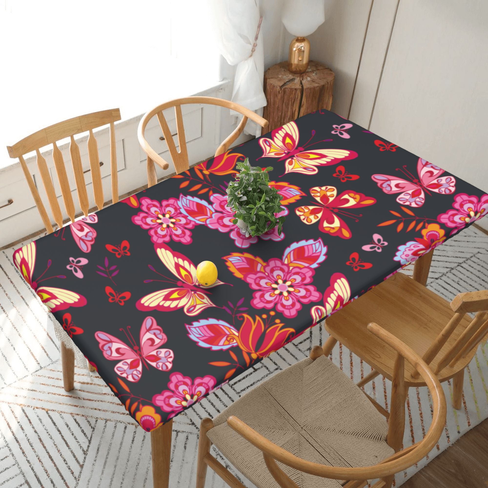Home Deluxe Tablecloth Cute Pink Butterflies On A White Background ...