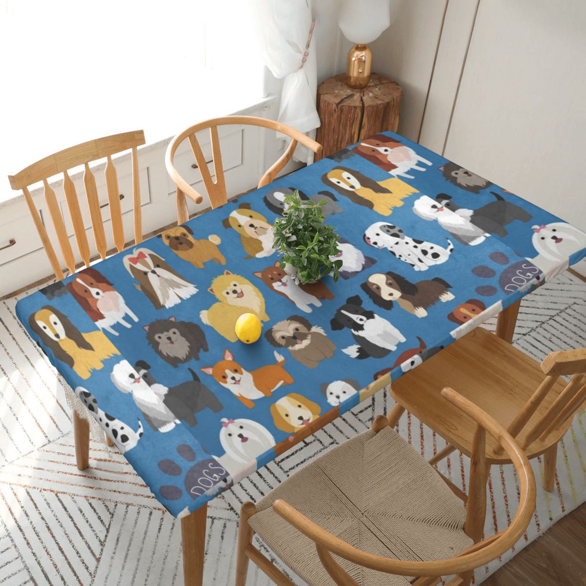 Home Deluxe Tablecloth Cute Puppy Pug Dog Waterproof Elastic Rim Edged ...