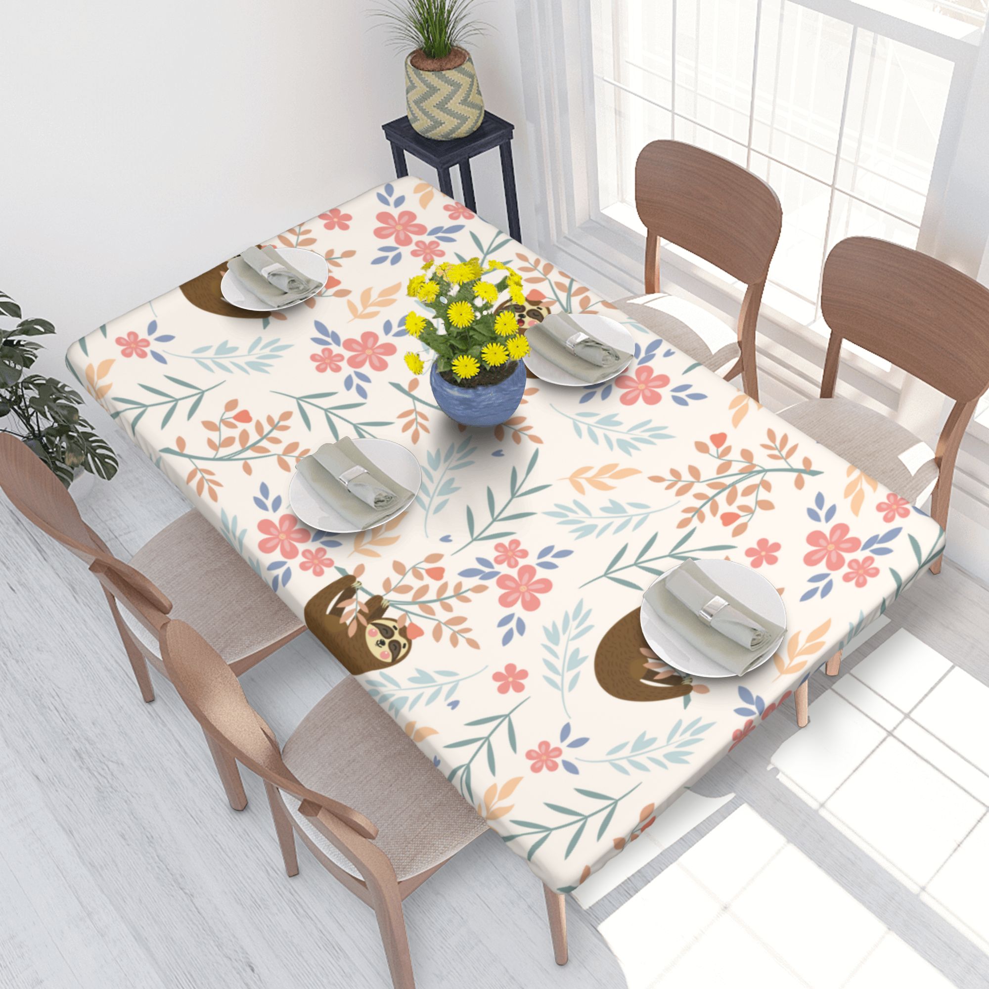 Home Deluxe Tablecloth Cute Sloths Animal (21) Waterproof Elastic Rim ...