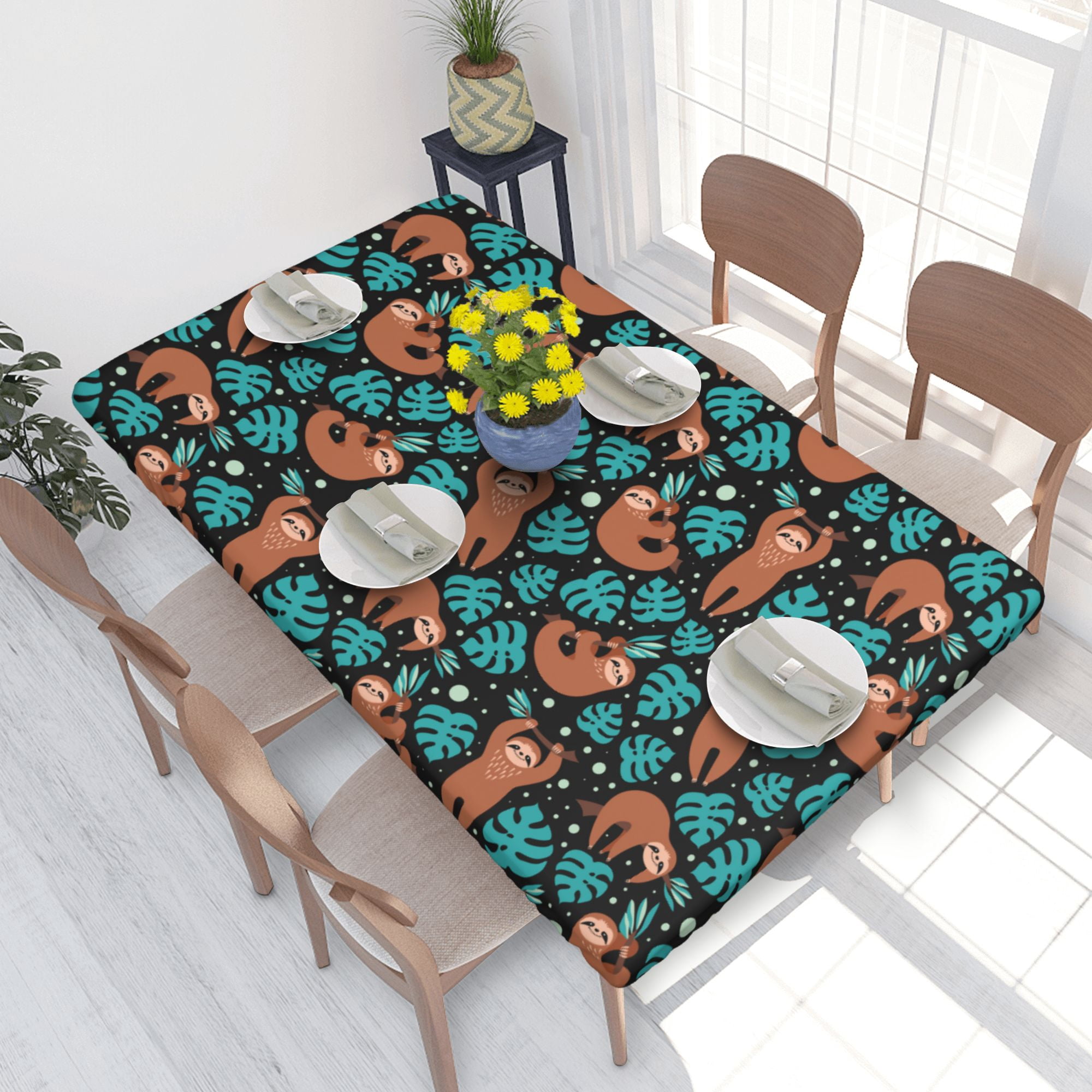Home Deluxe Tablecloth Cute Sloths Animal (24) Waterproof Elastic Rim ...