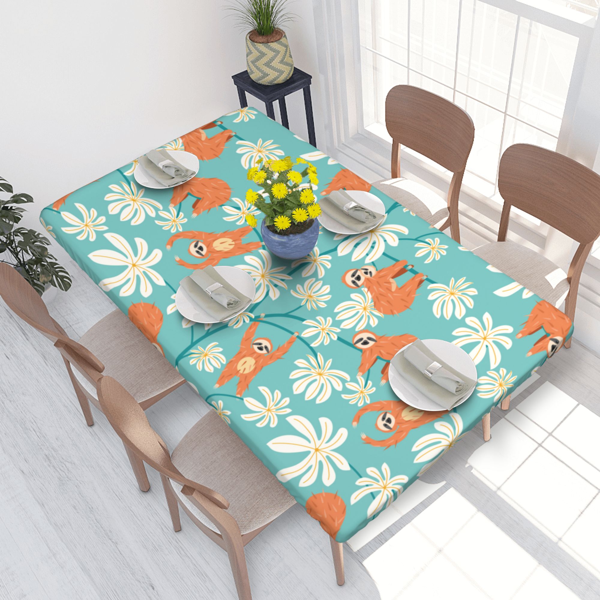 Home Deluxe Tablecloth Cute Sloths Animal (30) Waterproof Elastic Rim ...
