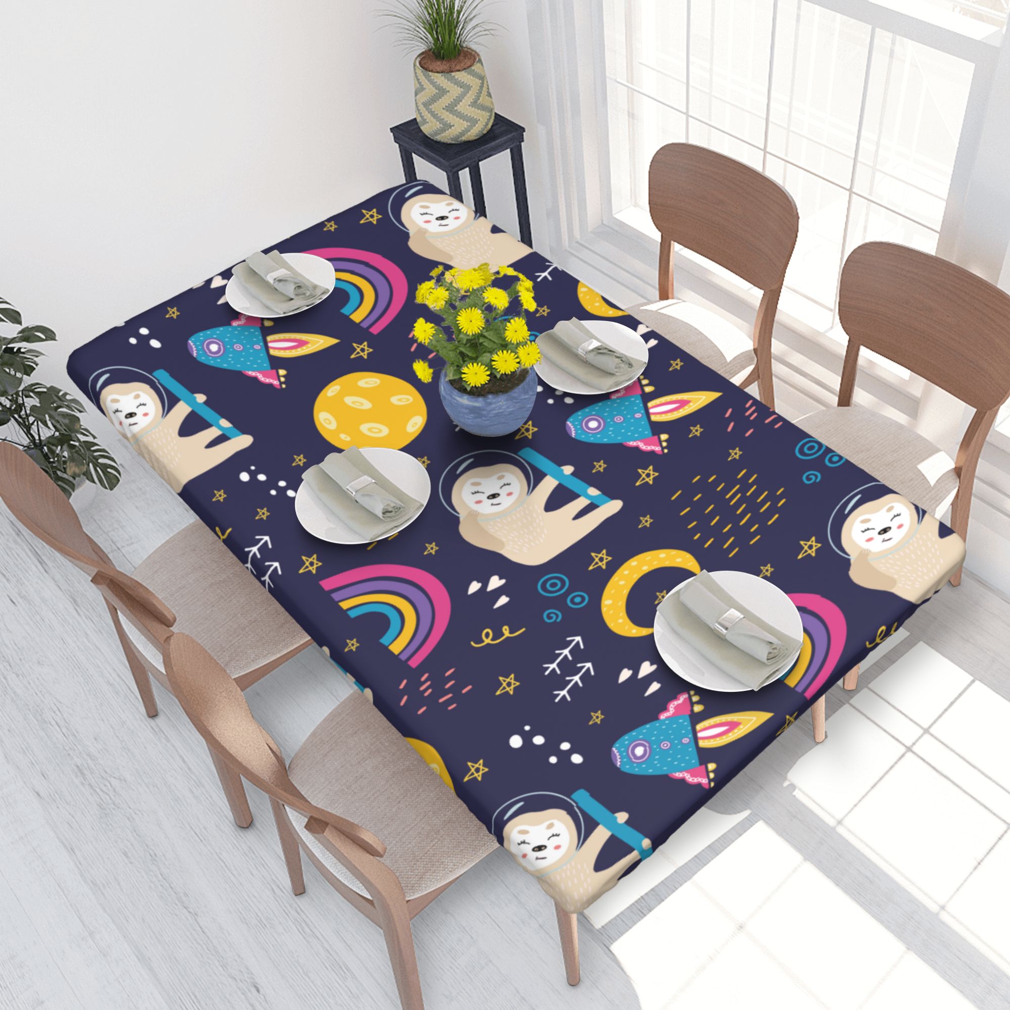 Home Deluxe Tablecloth Cute Sloths Animal (32) Waterproof Elastic Rim ...