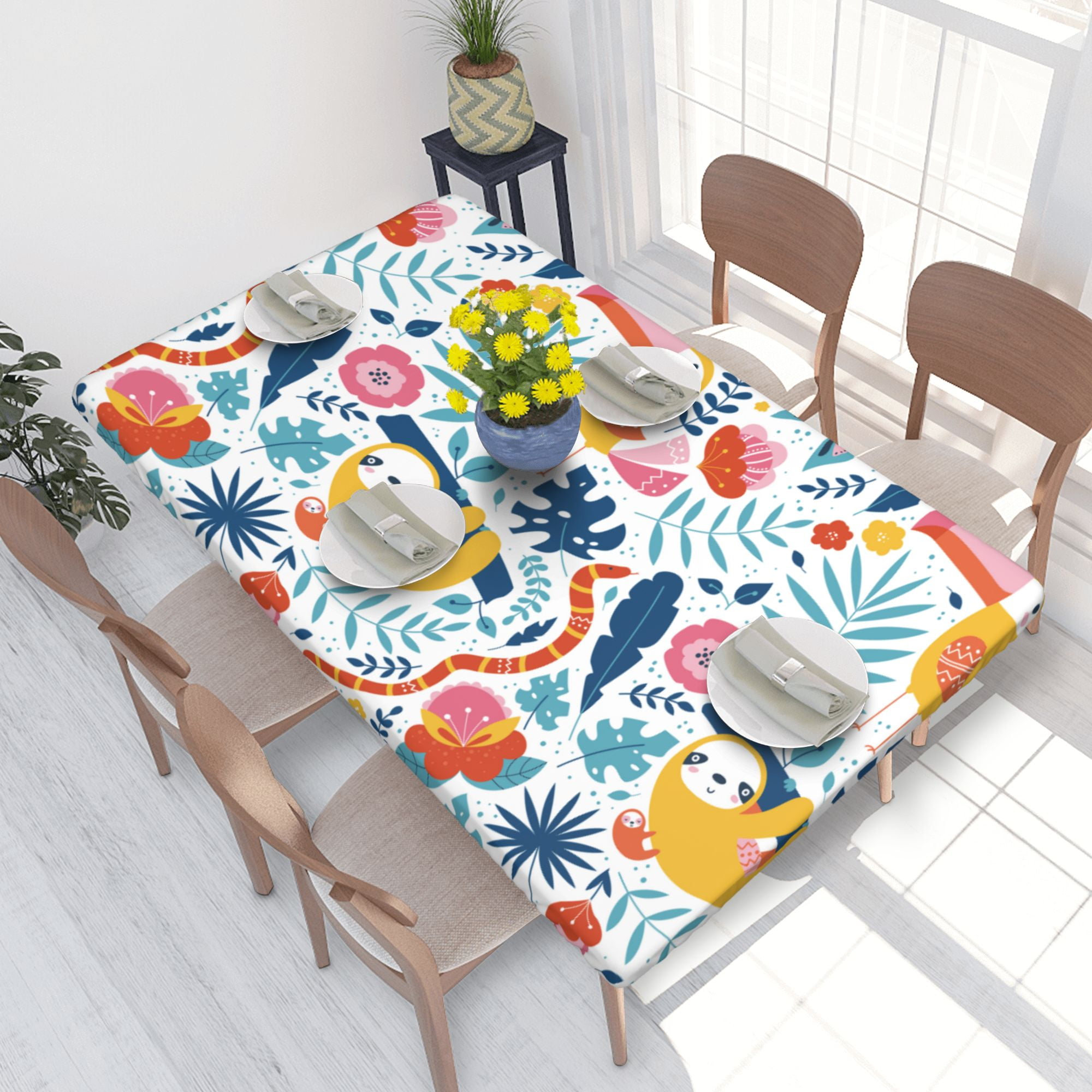 Home Deluxe Tablecloth Cute Sloths Animal (5) Waterproof Elastic Rim ...
