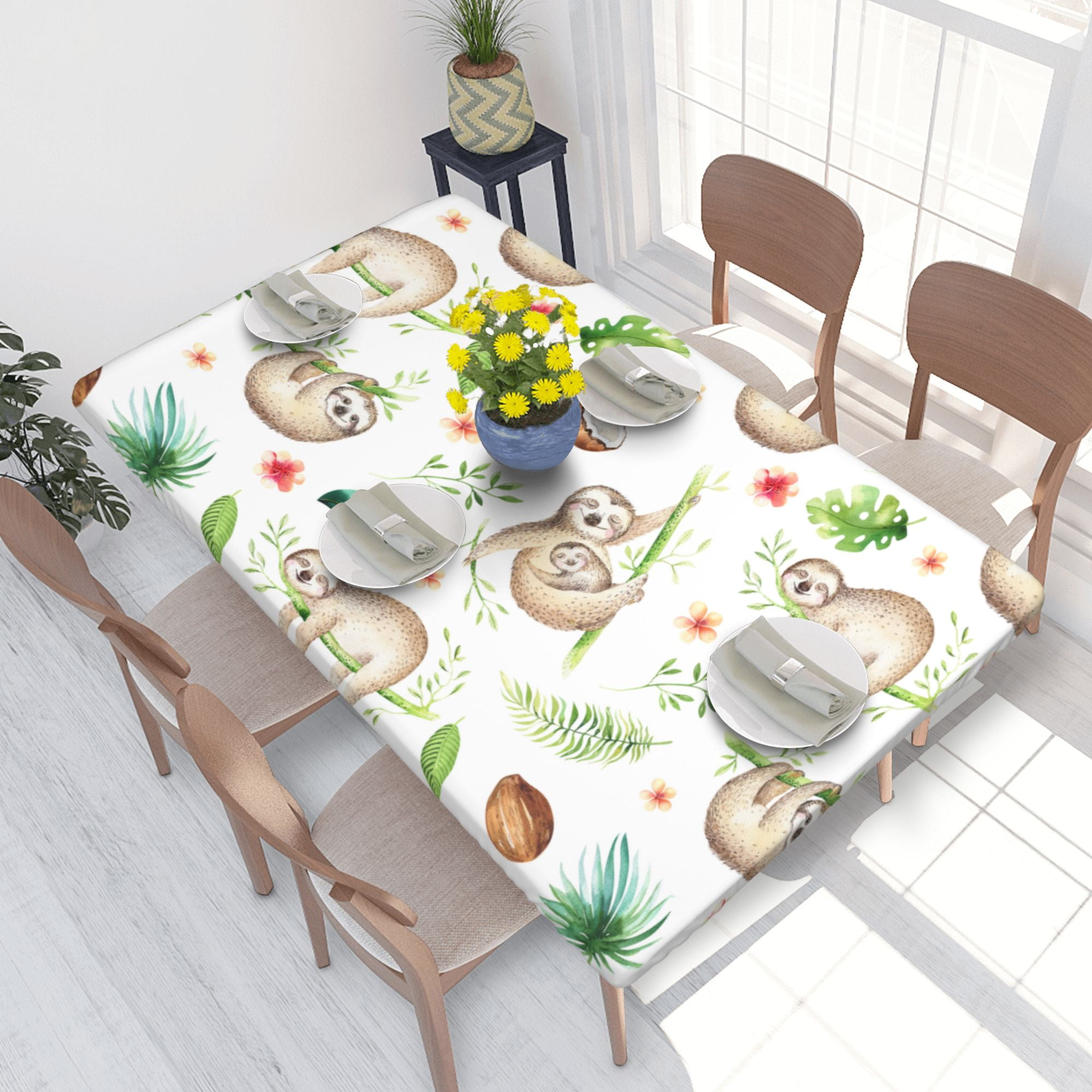 Home Deluxe Tablecloth Cute Sloths Animal (7) Waterproof Elastic Rim ...