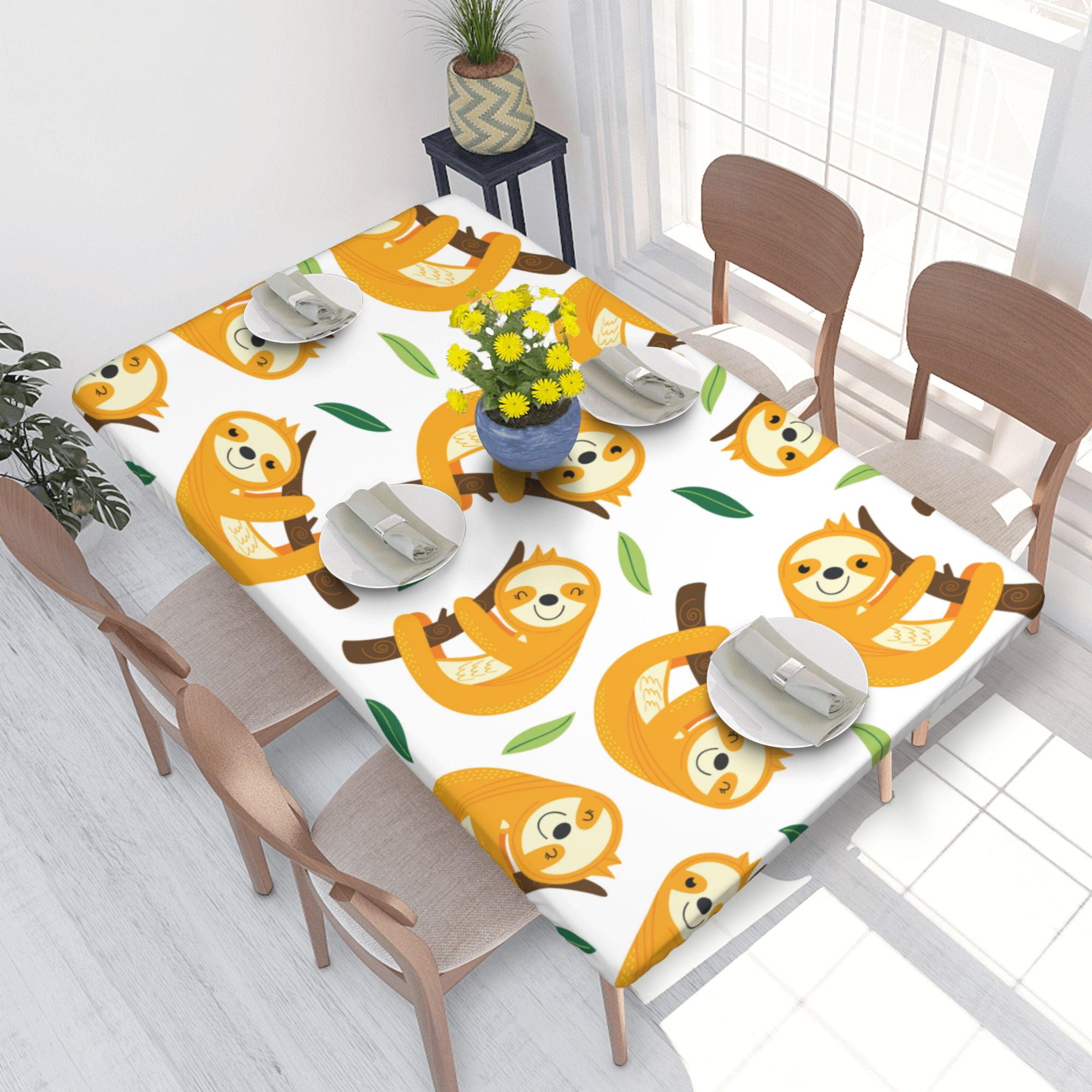 Home Deluxe Tablecloth Cute Sloths Animal (9) Waterproof Elastic Rim ...