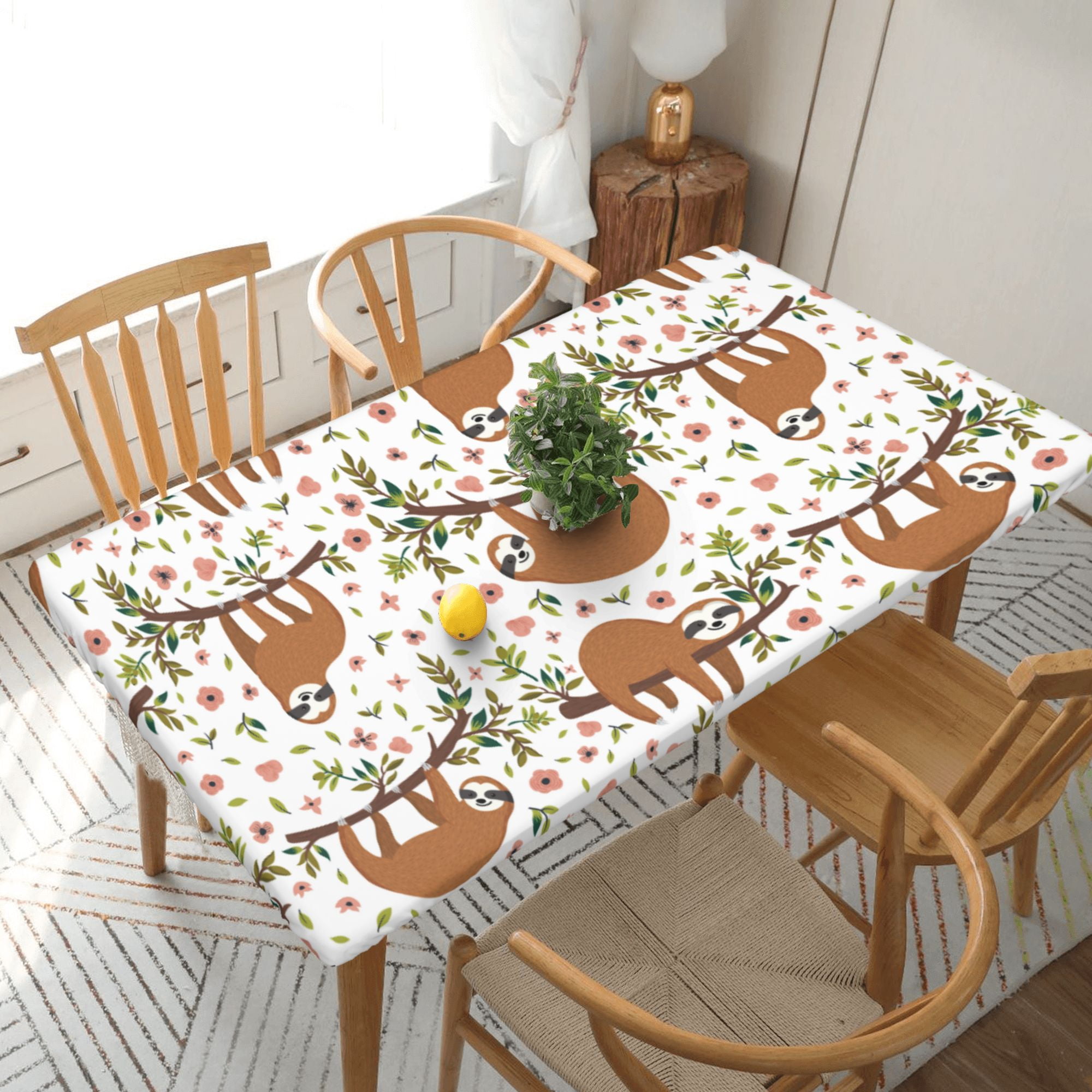 Home Deluxe Tablecloth Cute Sloths Animal Waterproof Elastic Rim Edged ...