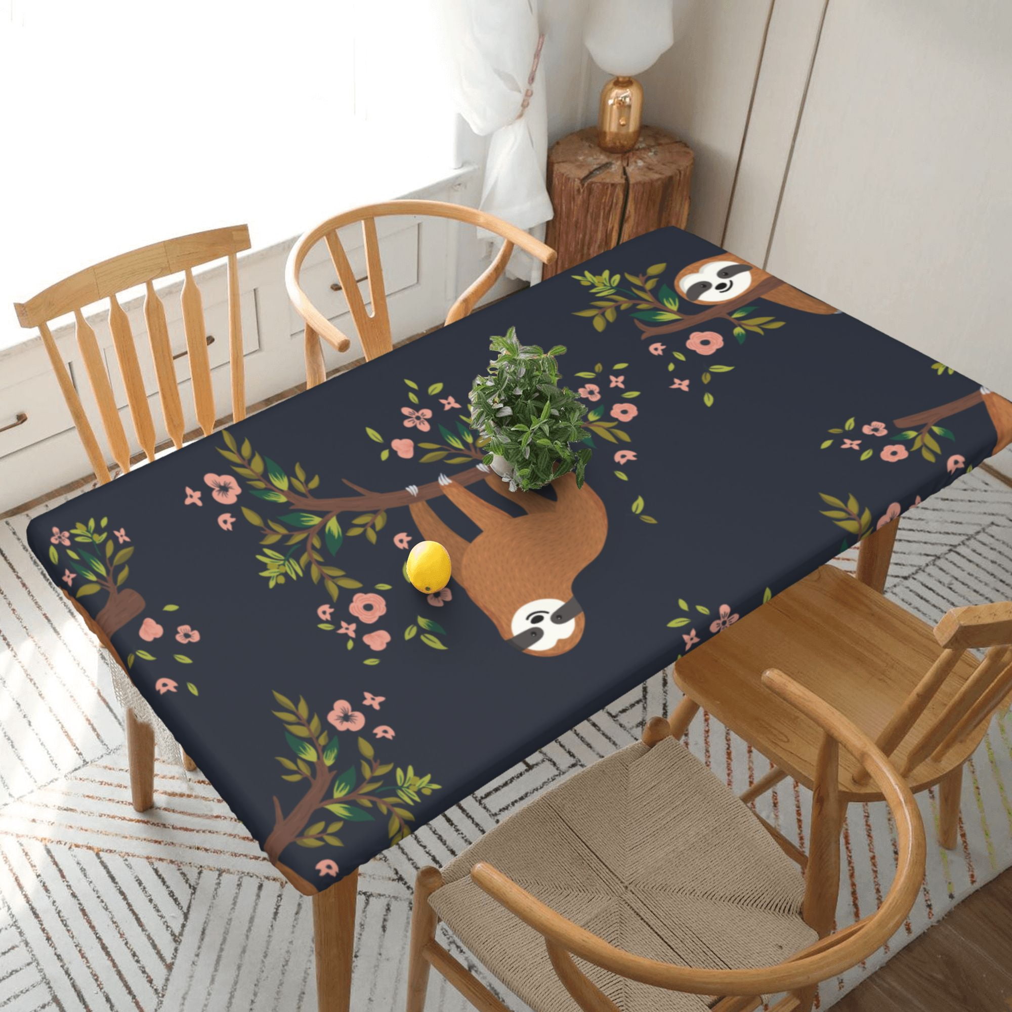 Home Deluxe Tablecloth Cute Sloths Animal Waterproof Elastic Rim Edged ...