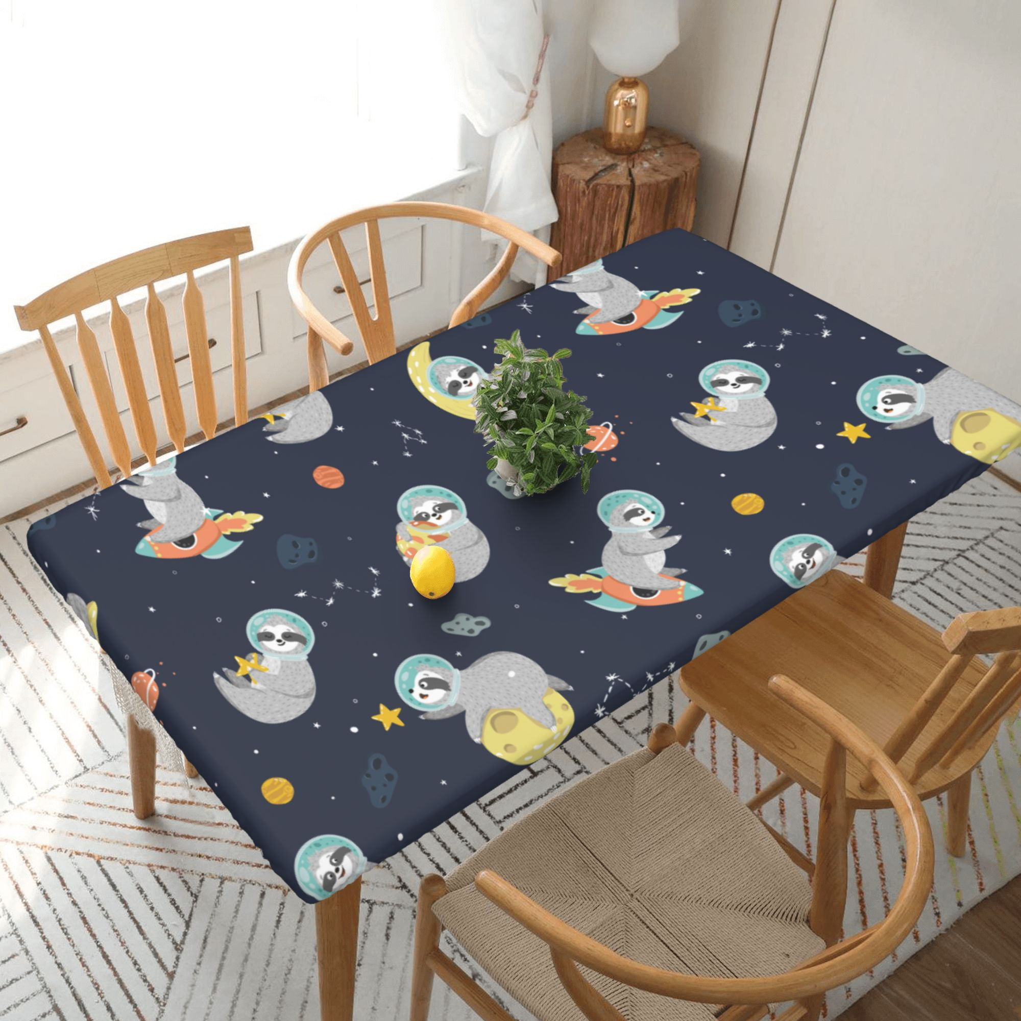 Home Deluxe Tablecloth Cute Sloths Animal Waterproof Elastic Rim Edged ...