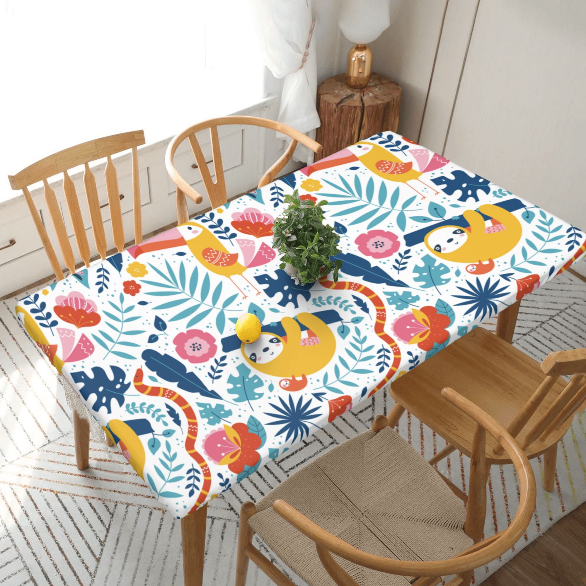 Home Deluxe Tablecloth Cute Sloths Animal Waterproof Elastic Rim Edged ...