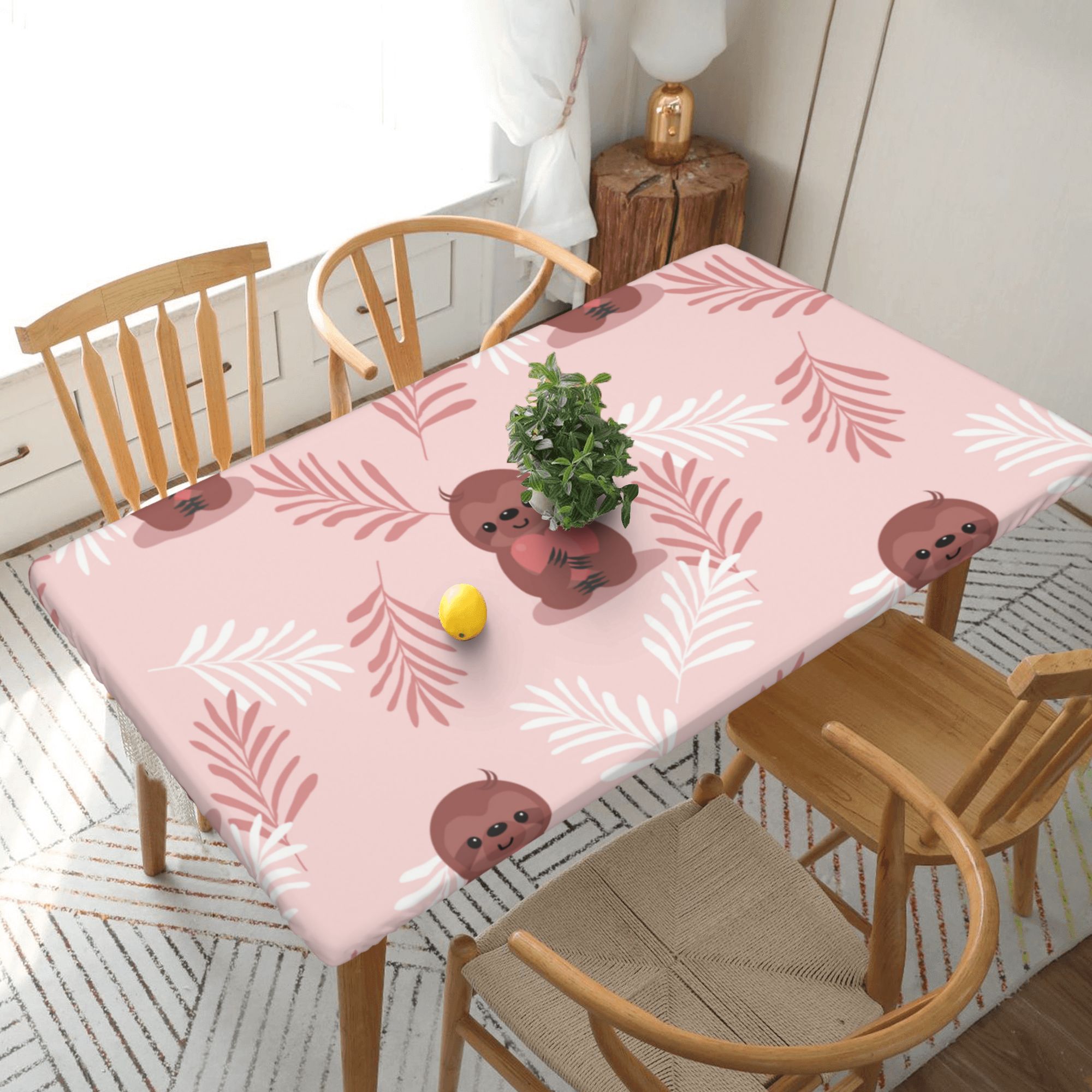 Home Deluxe Tablecloth Cute Sloths Animal Waterproof Elastic Rim Edged ...