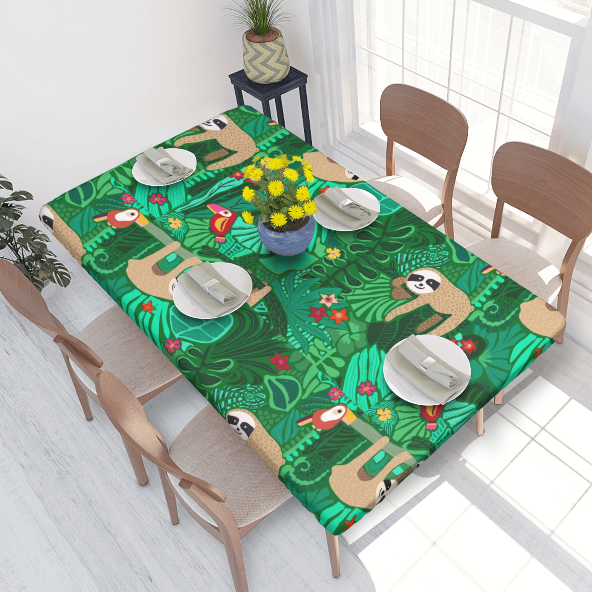 Home Deluxe Tablecloth Cute Sloths Hanging On Jungle Trees Waterproof ...