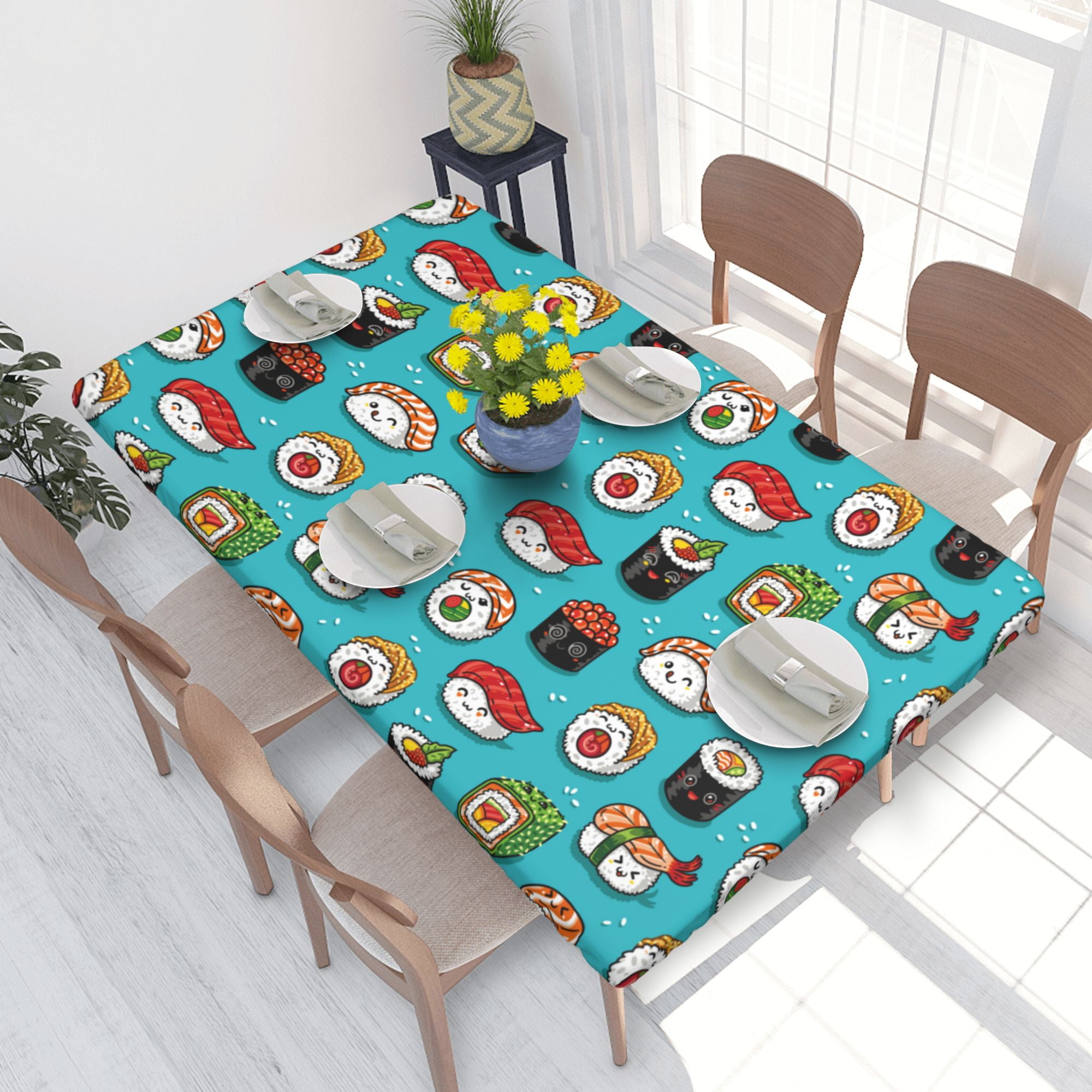 Home Deluxe Tablecloth Cute Sushi Kawaii Waterproof Elastic Rim Edged ...